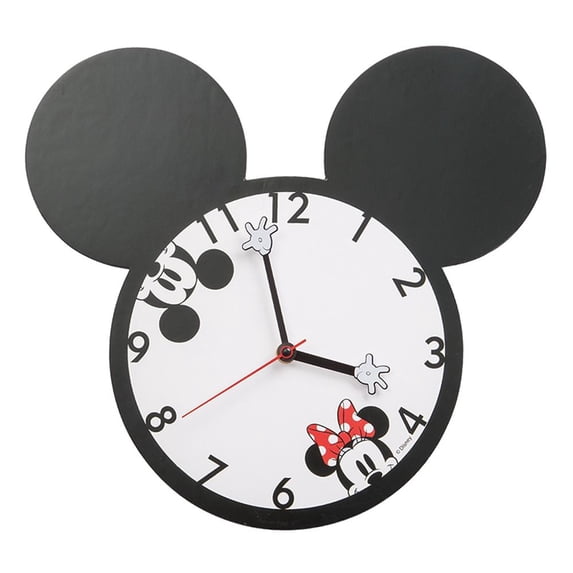Disney Mickey & Minnie Mouse Cartoon Ears Quartz Wall Clock, Cordless ...
