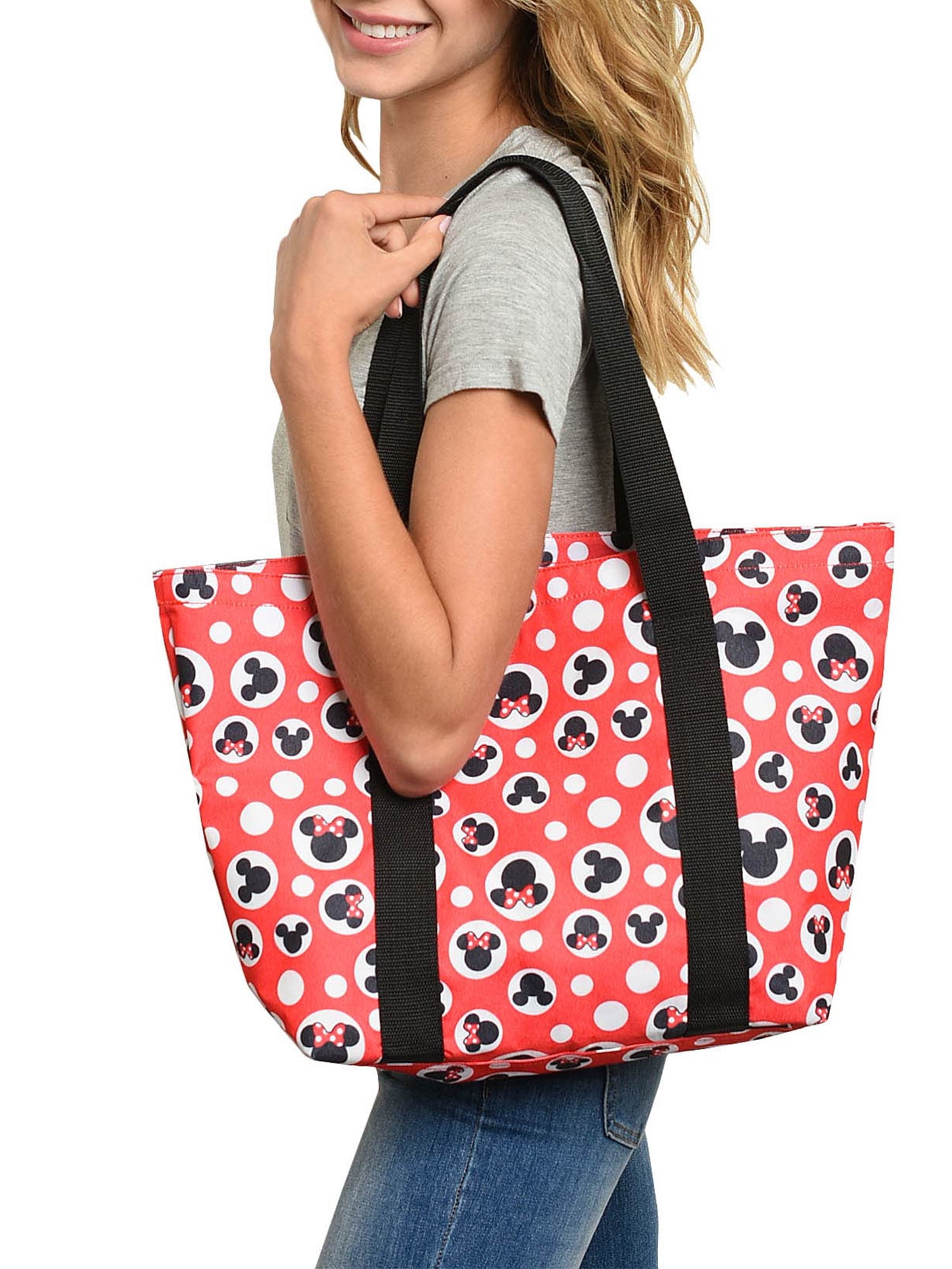 Disney Mickey & Minnie Mouse Zip Tote Bag Red Polka Dots (Women's ...