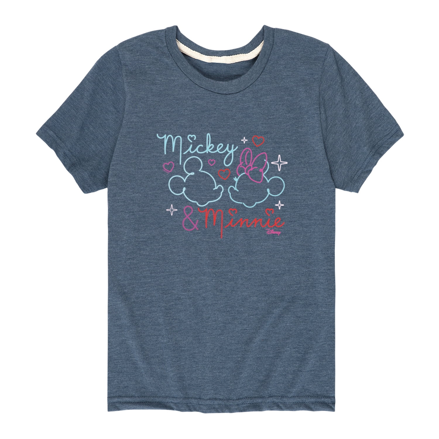 Disney - Mickey & Minnie Together in Neon - Youth Short Sleeve Graphic ...