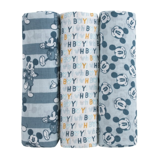 Disney Mickey Mouse 3 Piece Muslin Swaddle Baby Blankets - Walmart.com
