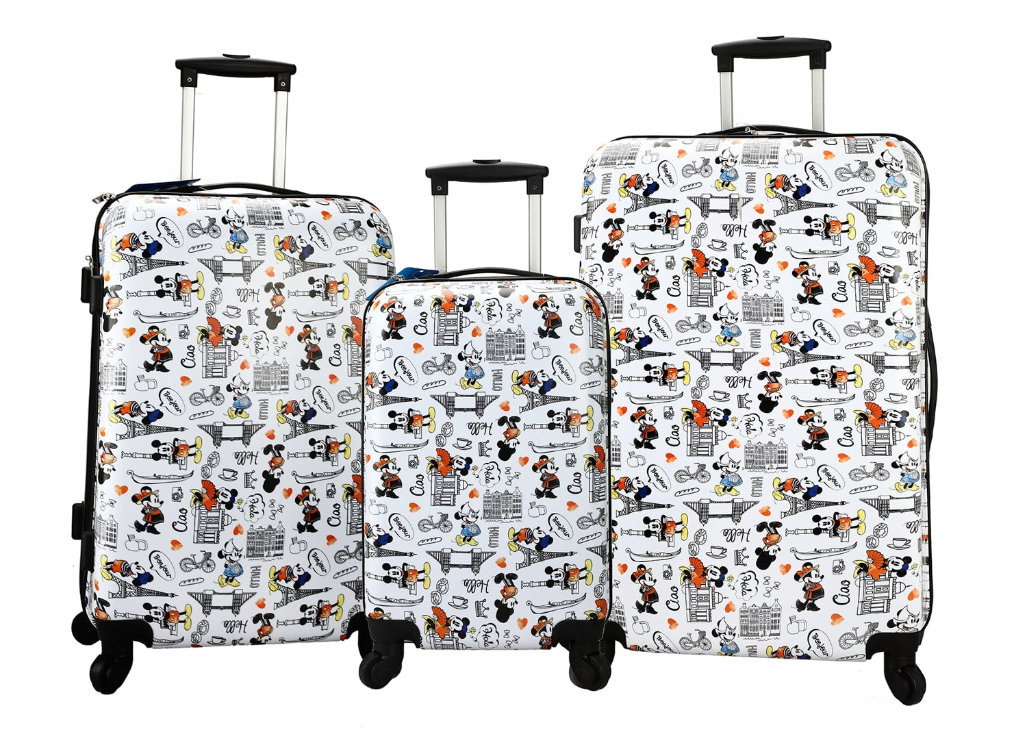 Disney Mickey & Minnie Mouse 3 Piece Hard Shell Travel Suitcase Set for ...