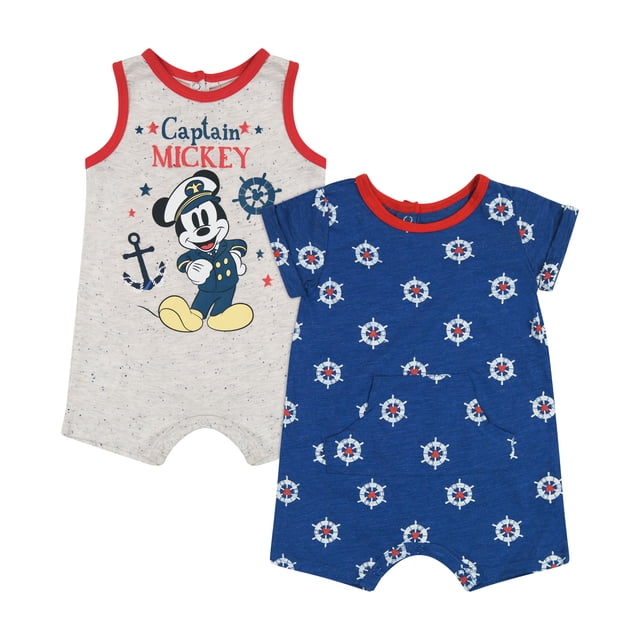 Disney Mickey Mouse Infant Outfits, Newborn Baby Boy Rompers, 2-Pack, Soft Jersey Fabrication ...
