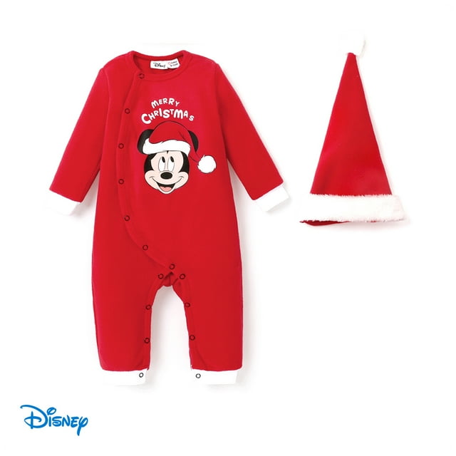 Disney Mickey Mouse Baby Girls Boys Jumpsuit with Christmas Hat 2Pcs Gifts Set Polarfleece ...