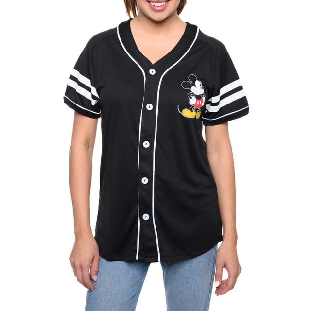 Disney Mickey Mouse Baseball Jersey Black Button Down Shirt Women's ...