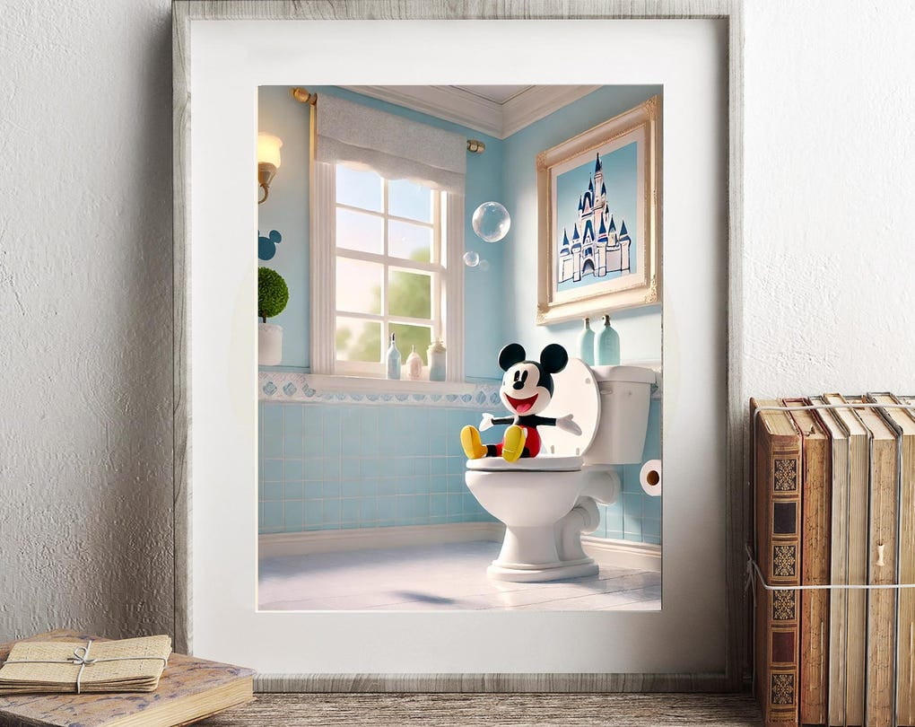 Disney Mickey Mouse Bathroom Wall Art, Mickey Bathroom Art, Funny ...