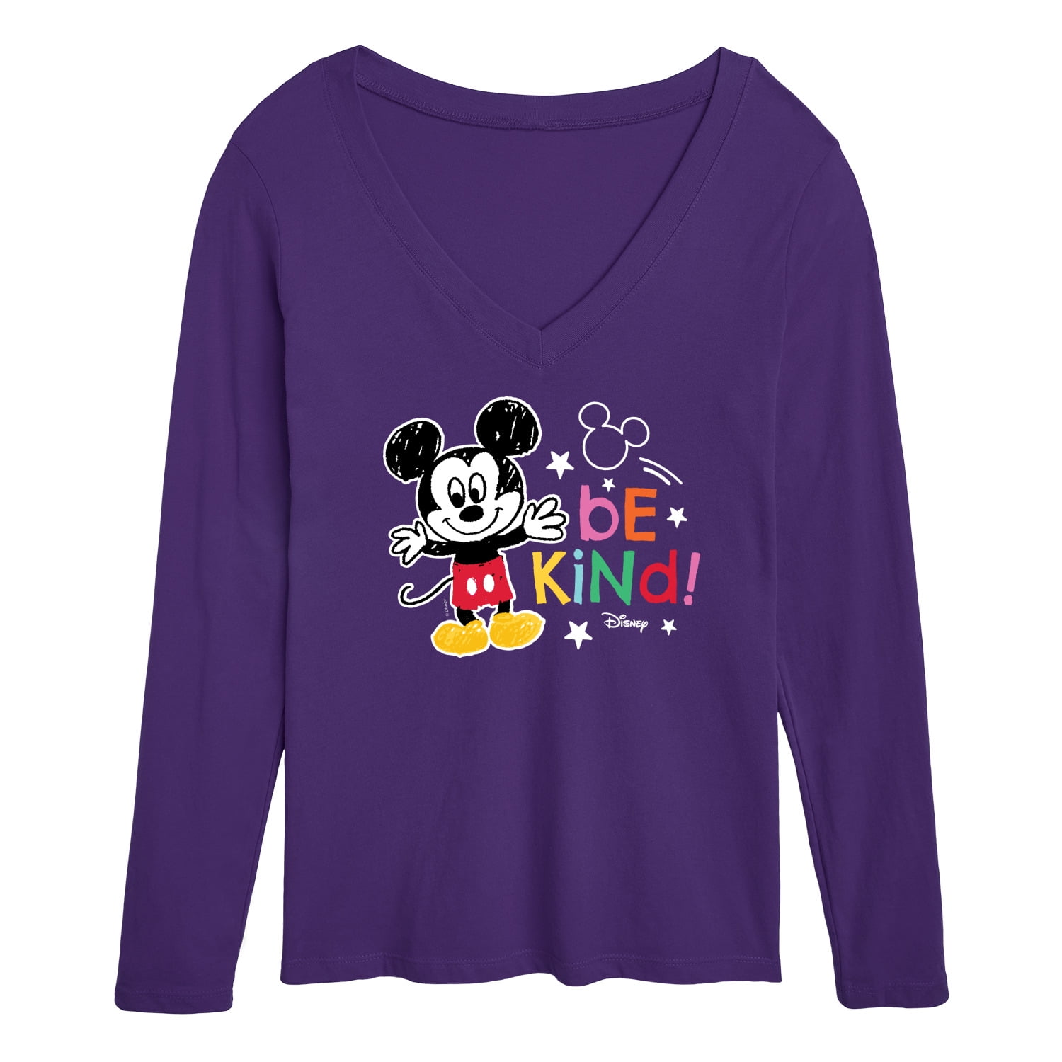 Disney - Mickey Mouse - Be Kind - Women's Long Sleeve V-Neck Graphic T ...