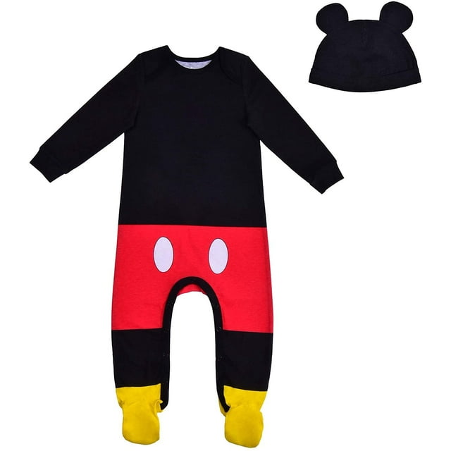 Disney Mickey Mouse Bodysuit and Hat, Footed Jumpsuit, Baby Clothes ...