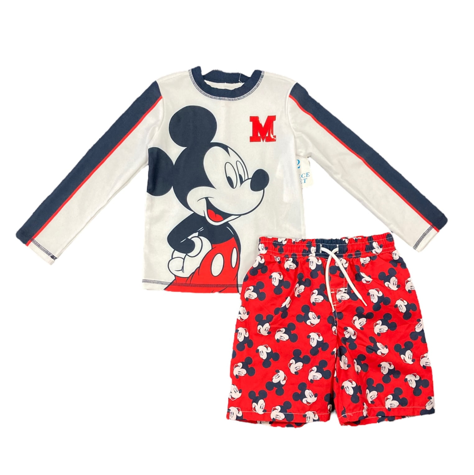 Disney Mickey Mouse Boy's 2-Piece Long Sleeve Rash Guard & Swim Short ...