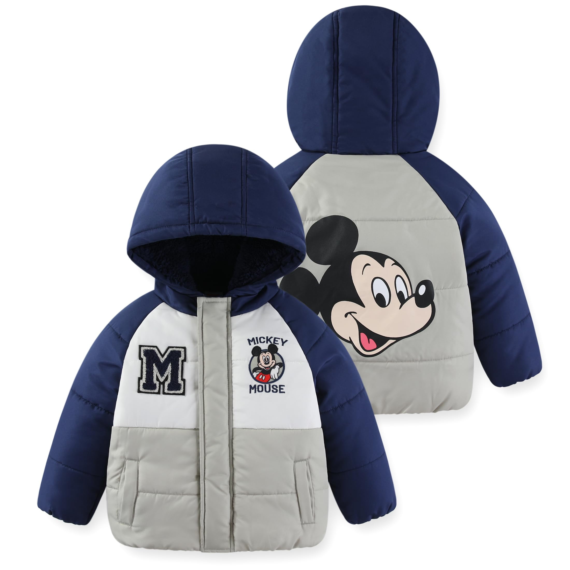 Disney Mickey Mouse Color Block Puffer Coat Jacket (Boys), Sizes 3T-7 ...
