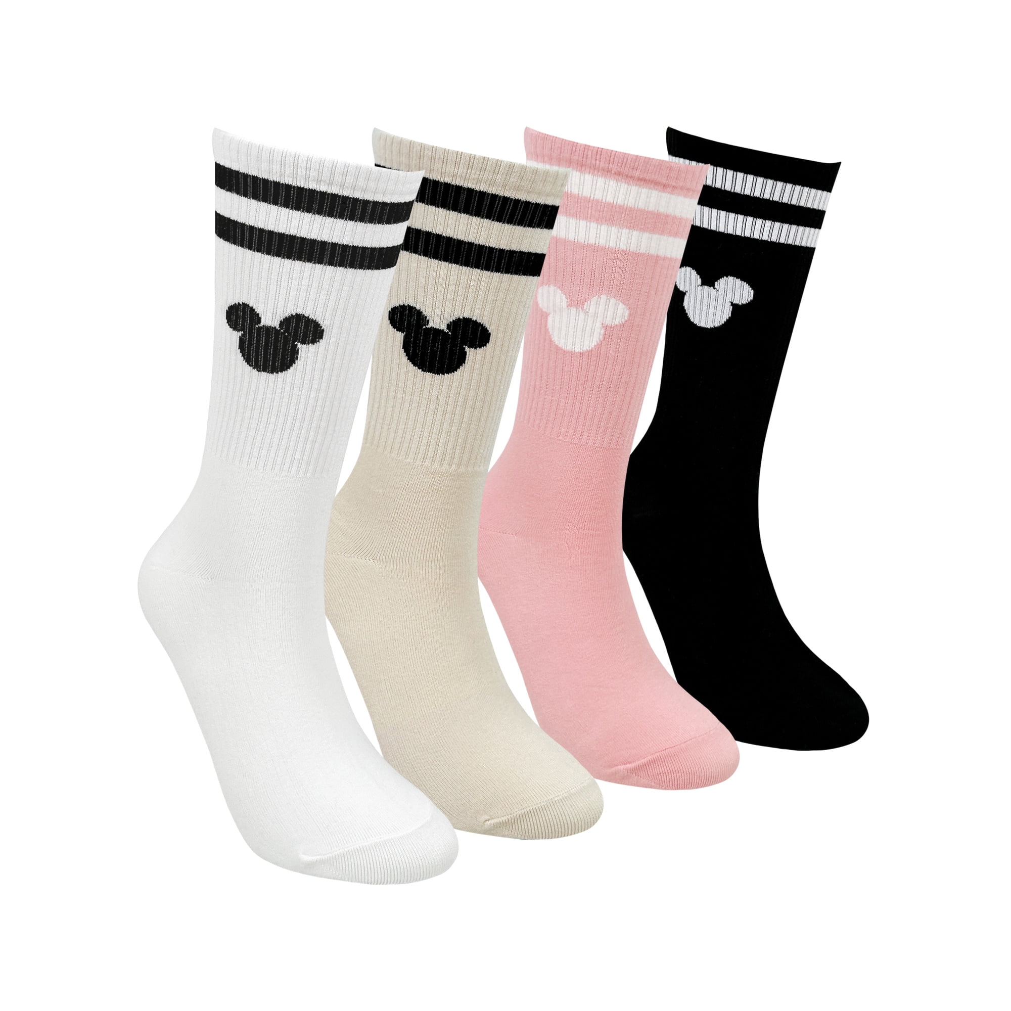 Disney, Mickey Mouse Crew Socks, 4 Pairs, Athletic Striped Design ...