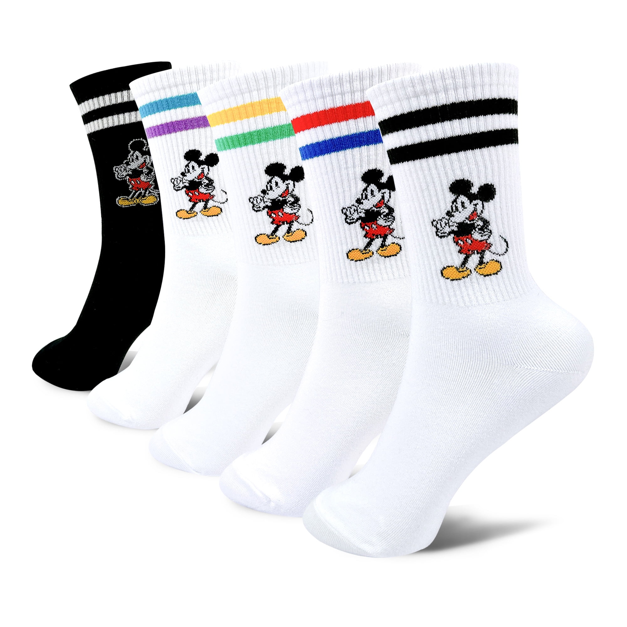 Disney Mickey Mouse Crew Socks Collection, 5 Pairs set, Athletic ...