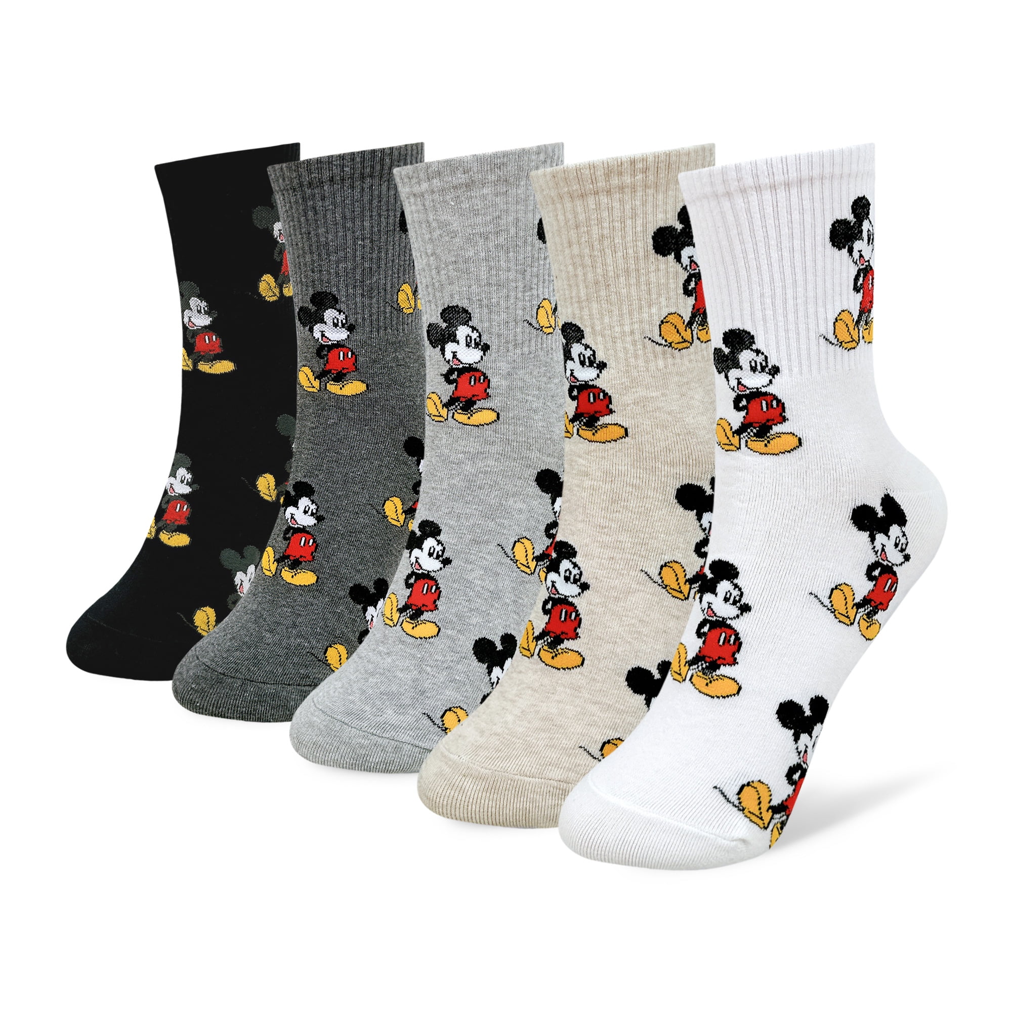 Disney Mickey Mouse Crew Socks Collection, 5 Pairs set, Athletic ...