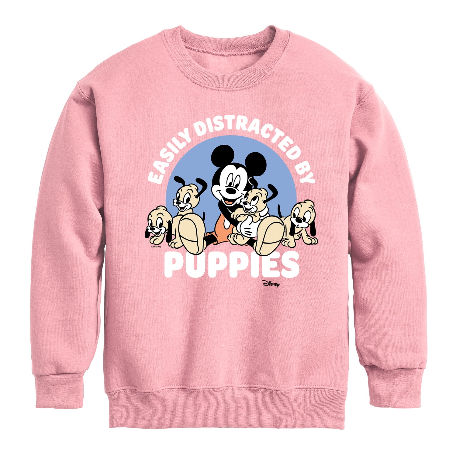 Disney - Mickey Mouse - Easily Distracted by Puppies - Youth Crewneck ...