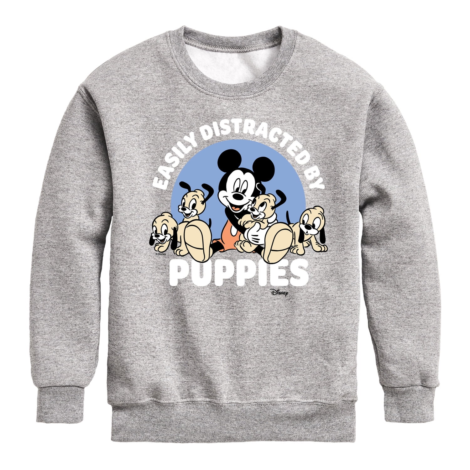Disney - Mickey Mouse - Easily Distracted by Puppies - Youth Crewneck ...