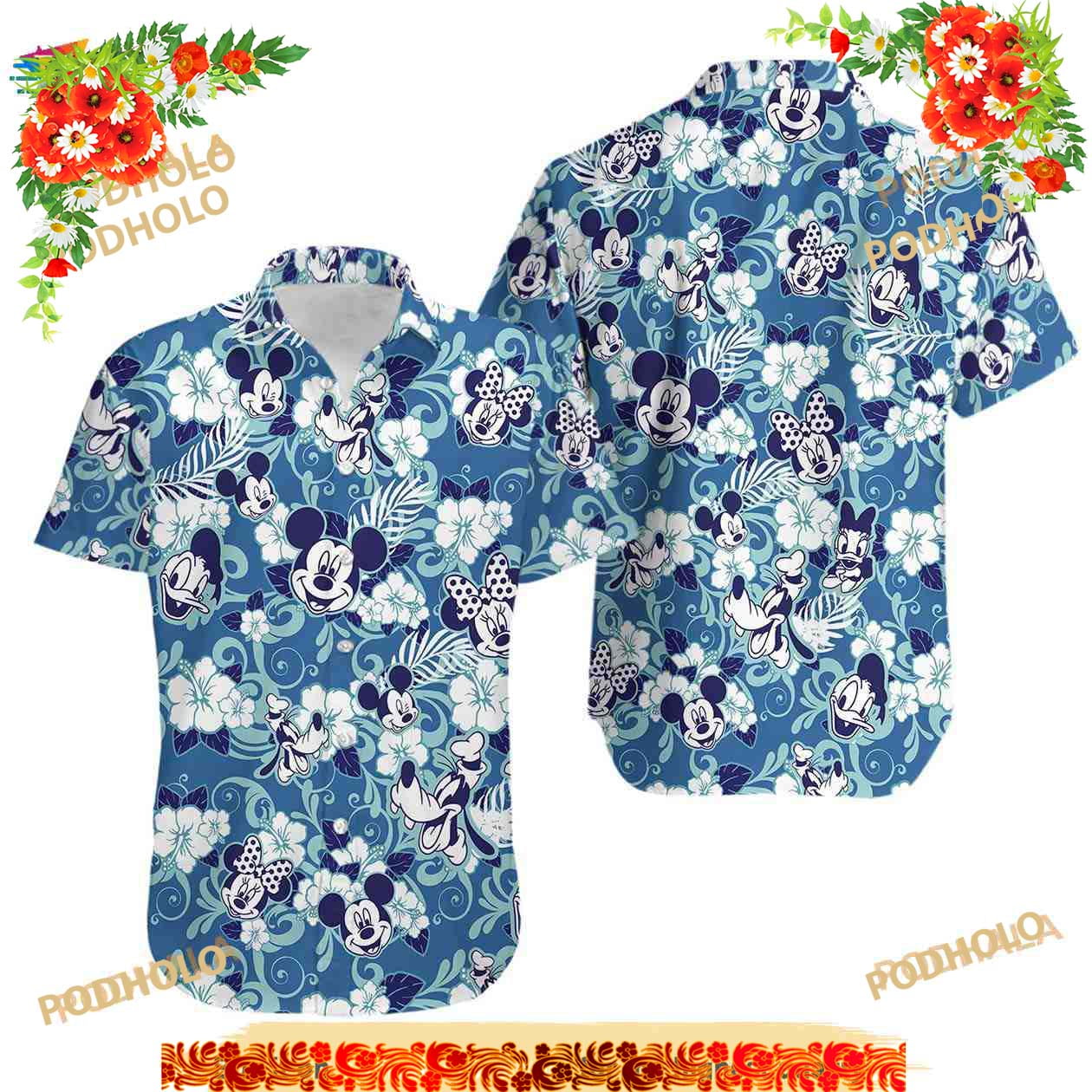 Disney Mickey Mouse Floral Aloha 3D Hawaiian Shirt - Walmart.com