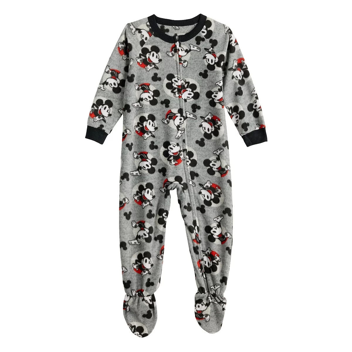 Disney Mickey Mouse Gray Print Fleece Footed Pajama Sleeper, Size 3T ...