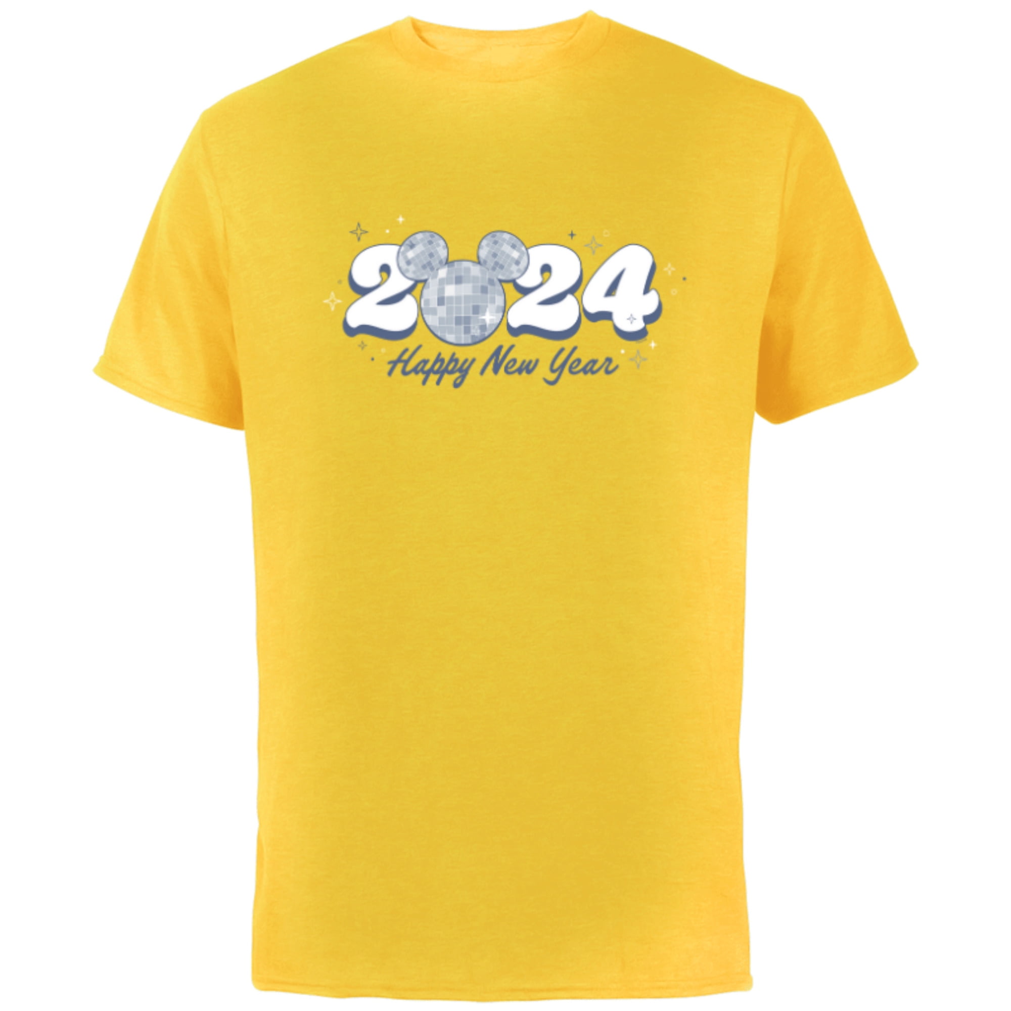 Disney Mickey Mouse Head Disco Ball Happy New Year 2024 - Short Sleeve Cotton T-Shirt for Adults ...