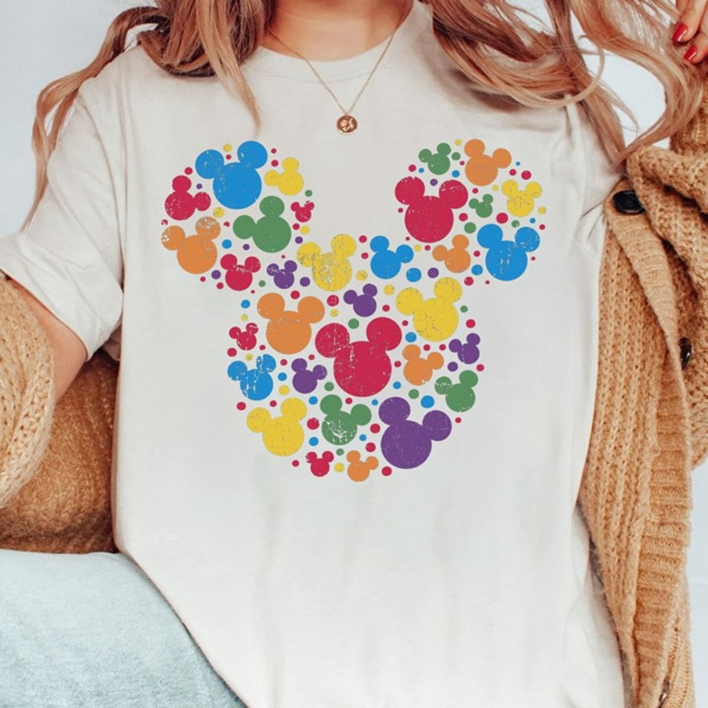 Disney Mickey Mouse Head Icon Rainbow Shirt,Ash Grey color,size 5XL ...
