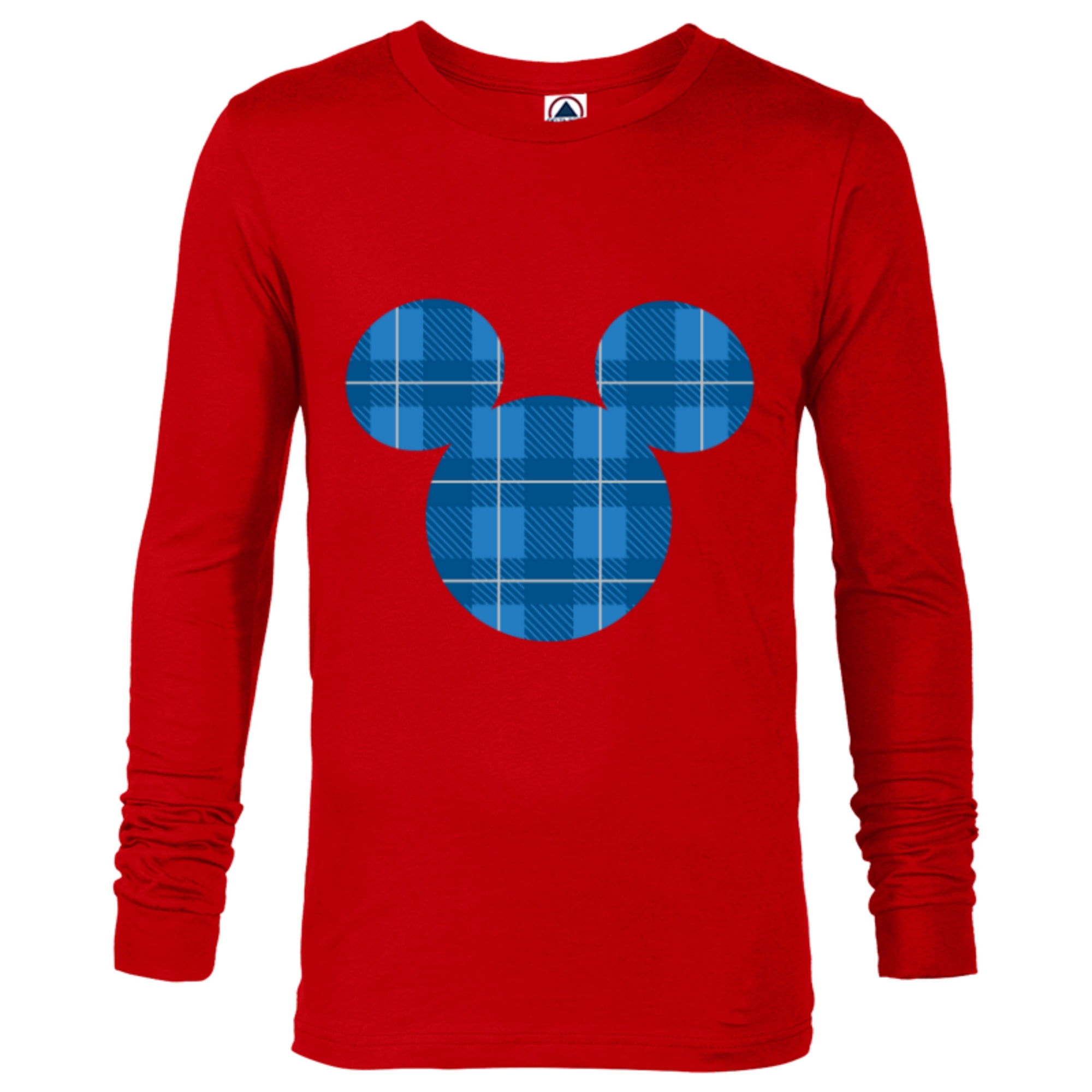 Disney Mickey Mouse Icon Blue Holiday Plaid - Long Sleeve T-Shirt for ...