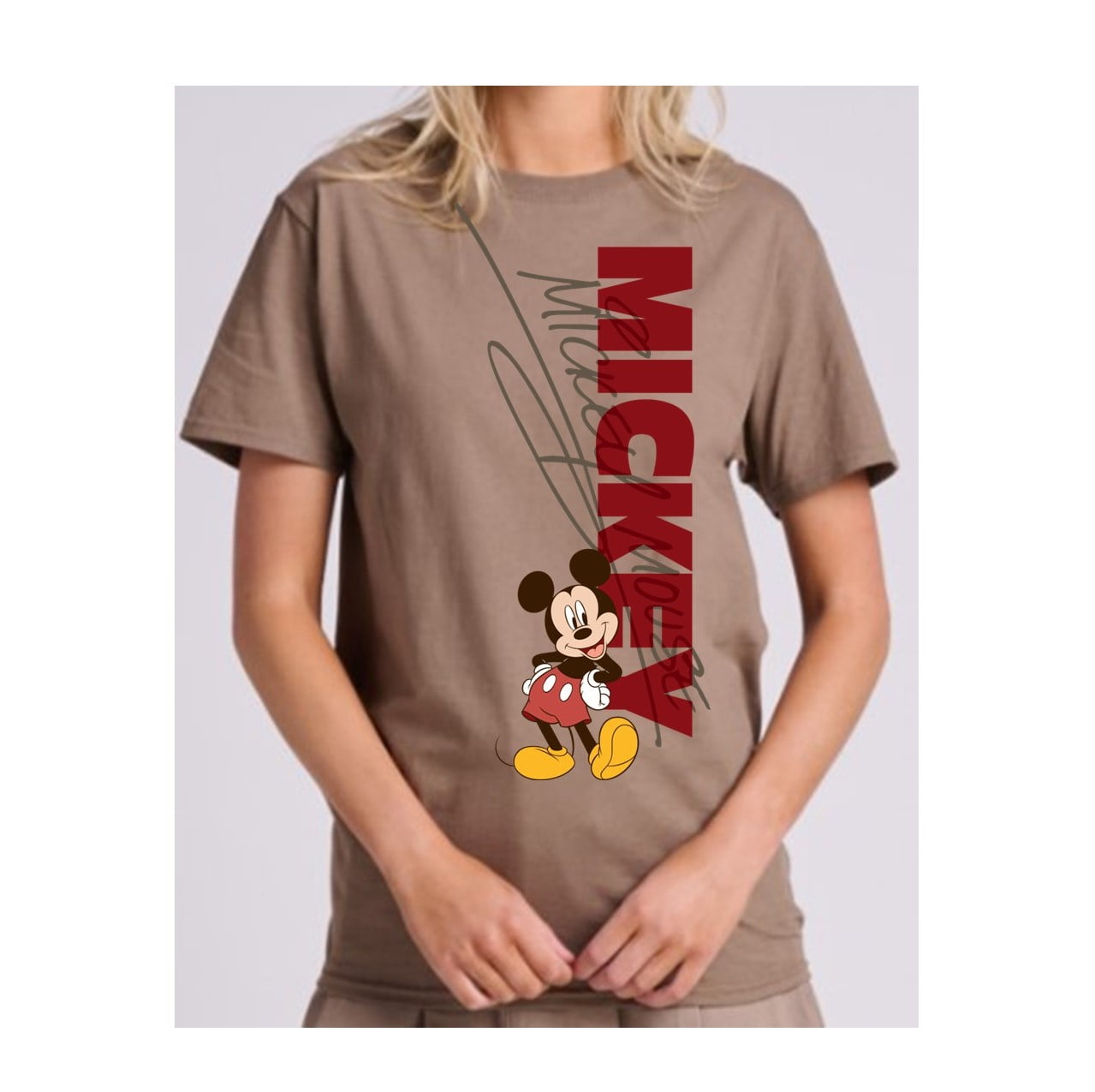 Disney Mickey Mouse Leaning Signature Men's Khaki Tee Small - Walmart.com