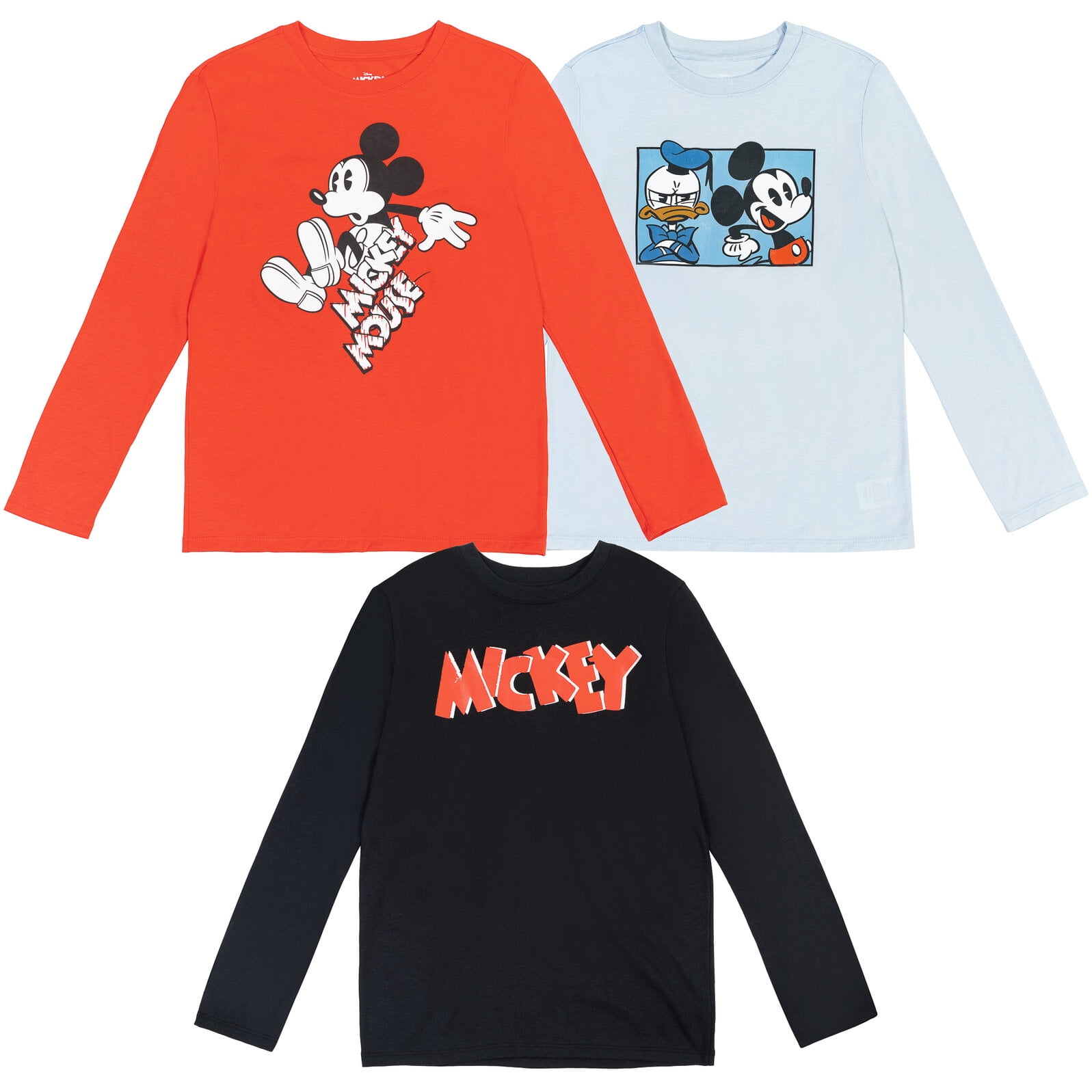 Disney Mickey Mouse Boys 3 Pack Long Sleeve T-Shirts, Toddler to Big ...