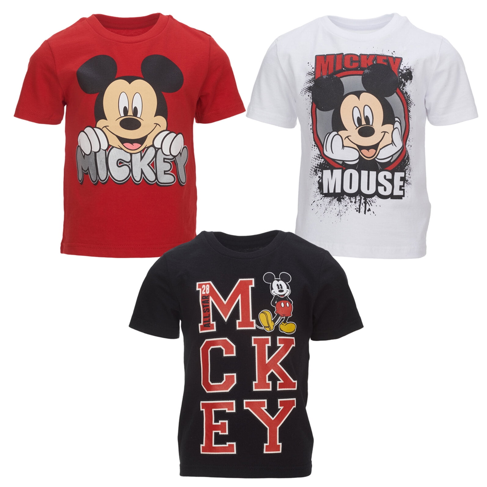 Disney Mickey Mouse Boys Short Sleeve Graphic Tee Shirt 3 Pack, Toddler ...