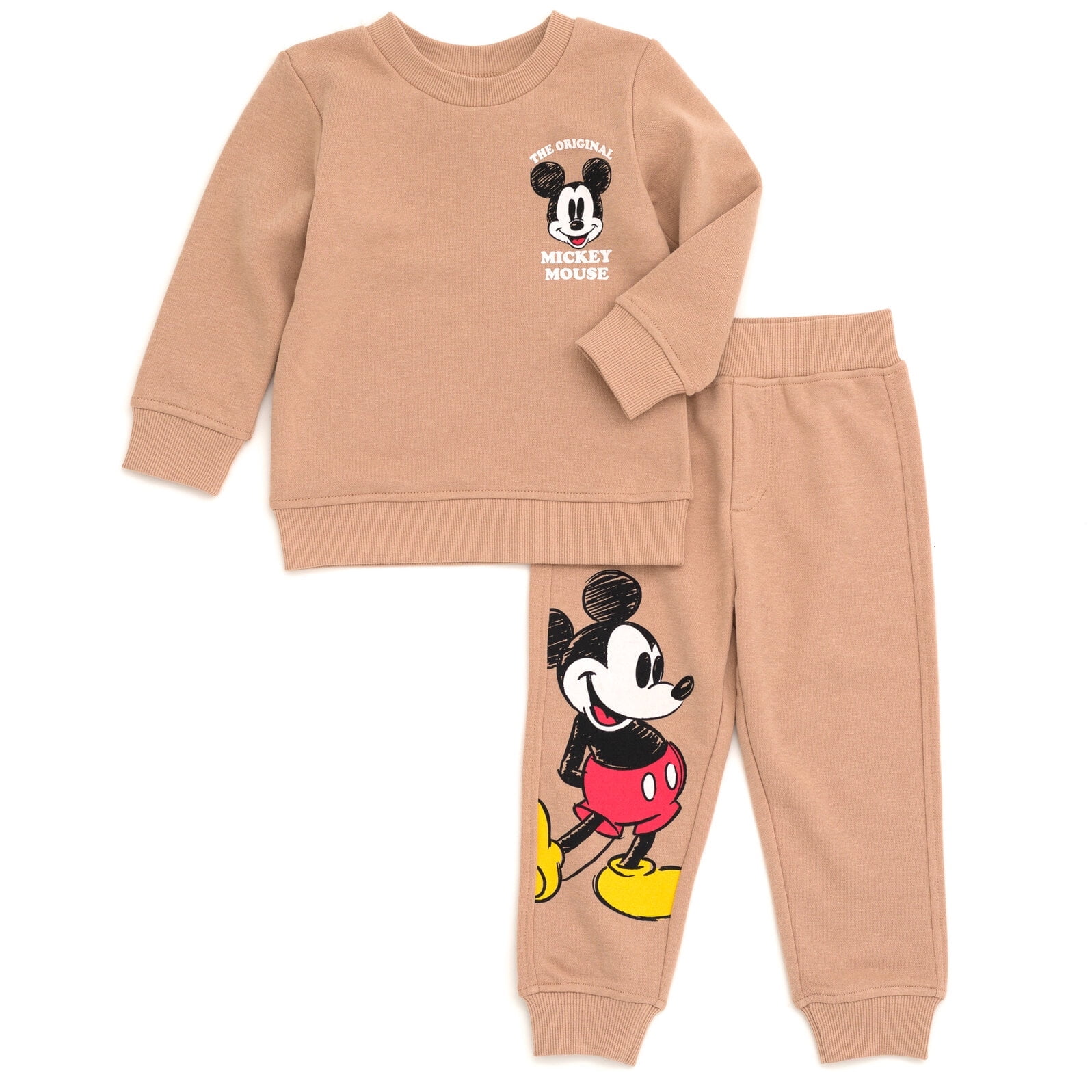 Disney Mickey Mouse Little Boys Fleece Sweatshirt and Pants Set, Brown ...
