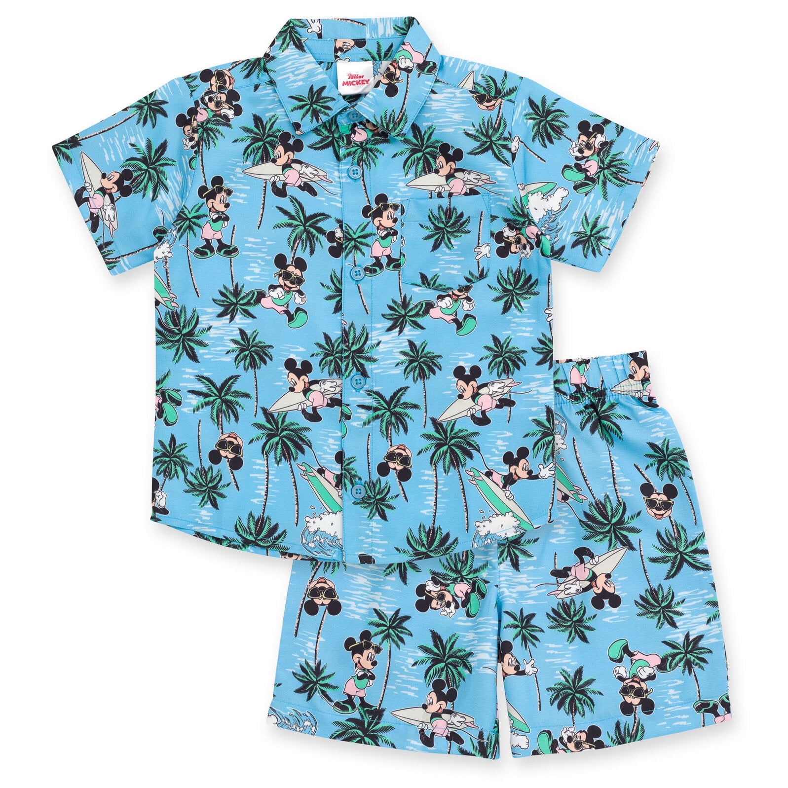Disney Mickey Mouse Little Boys Hawaiian Button Down Shirt and Shorts ...