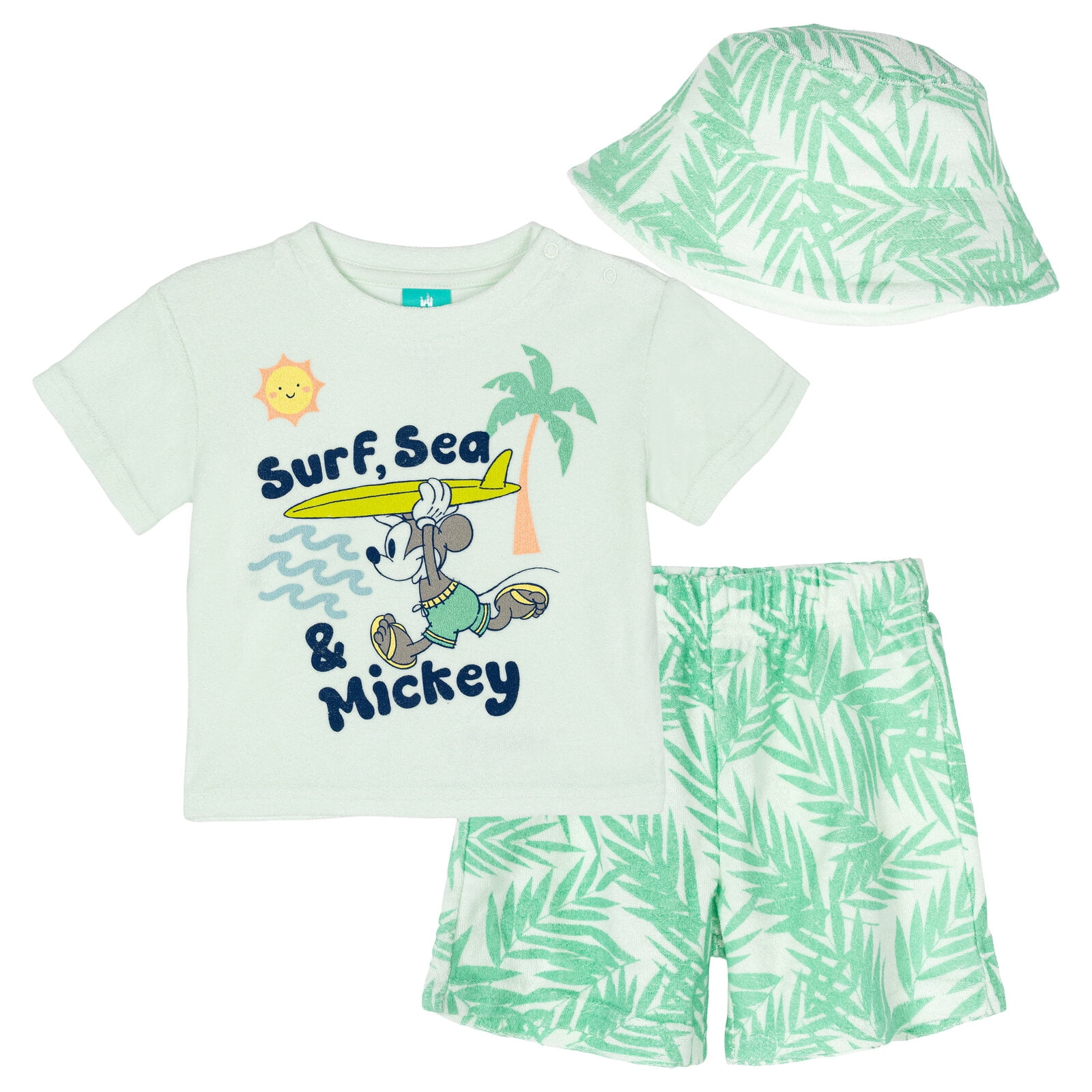 Disney Mickey Mouse Loop Terry Cloth T-Shirt, Shorts and Bucket Sun Hat ...