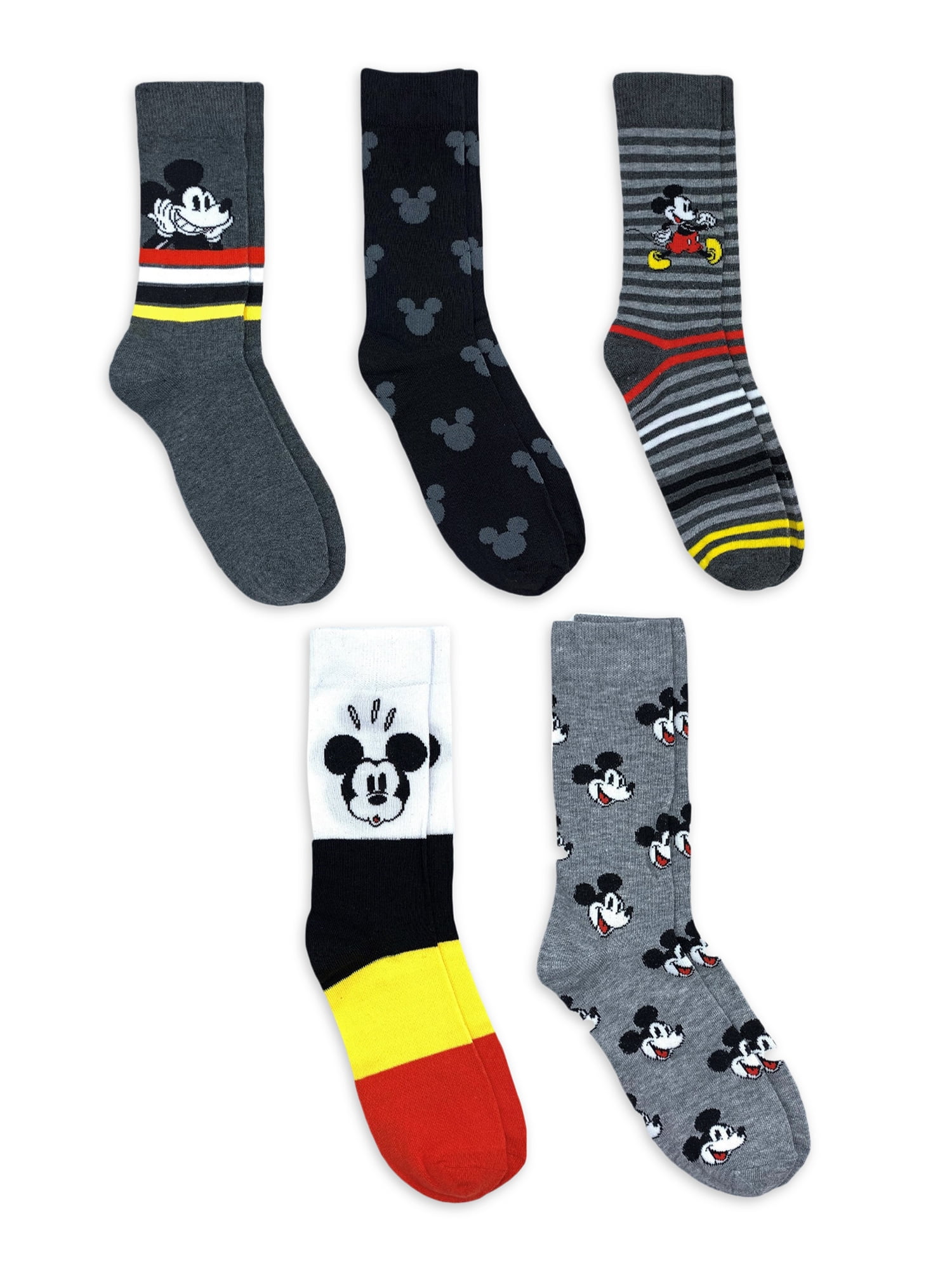 Disney Mickey Mouse, Mens Crew Socks, 5-Pack, Size 6.5-12 - Walmart.com