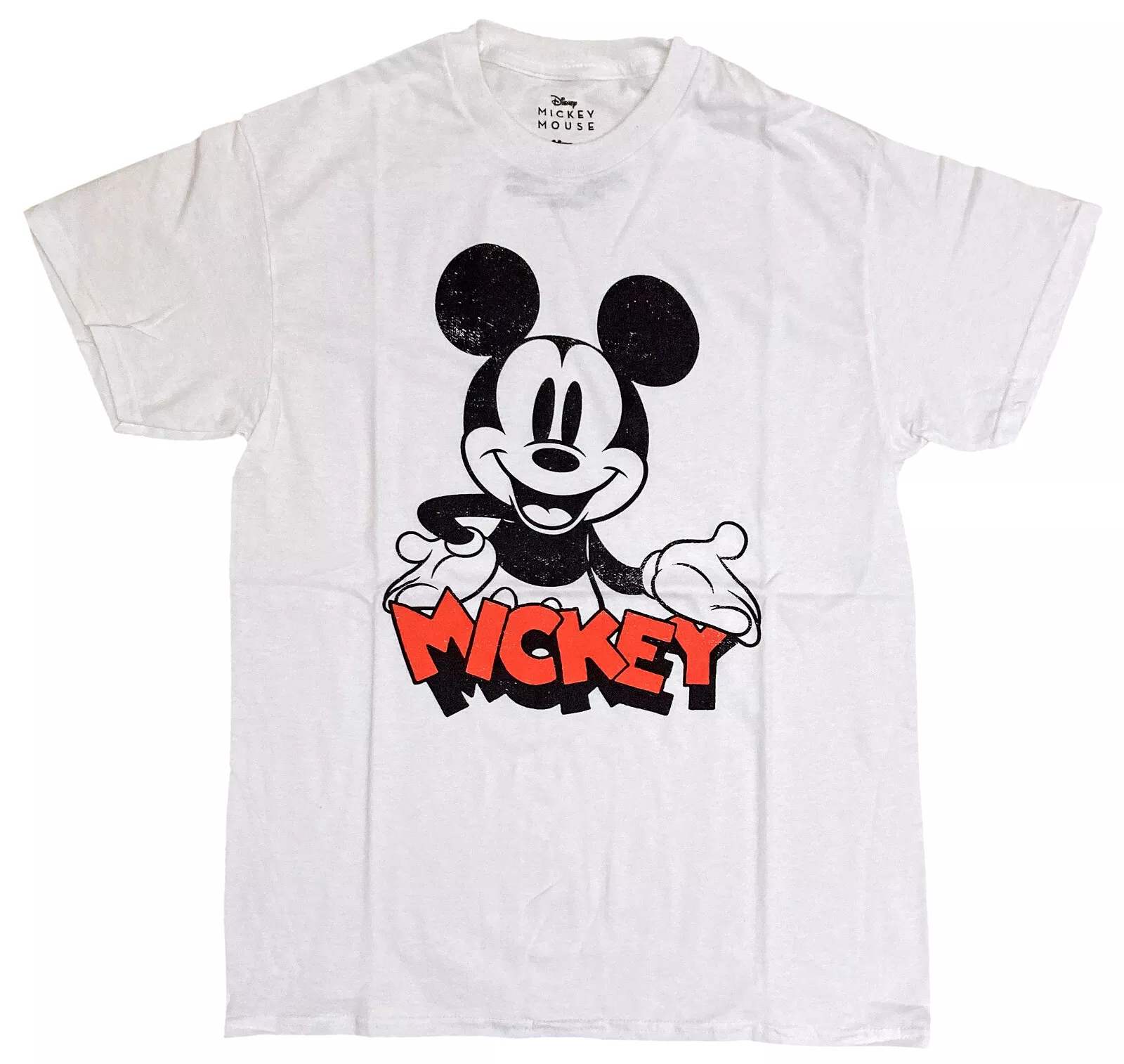 Disney Mickey Mouse "Mickey" Distressed Men's White T-Shirt - Walmart.com