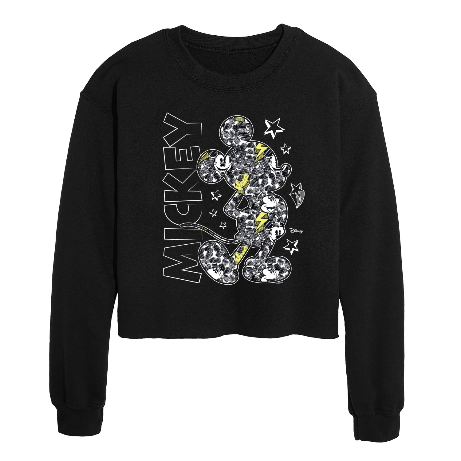 Disney - Mickey Mouse - Mickey Pattern & Stars - Juniors Cropped Crew ...