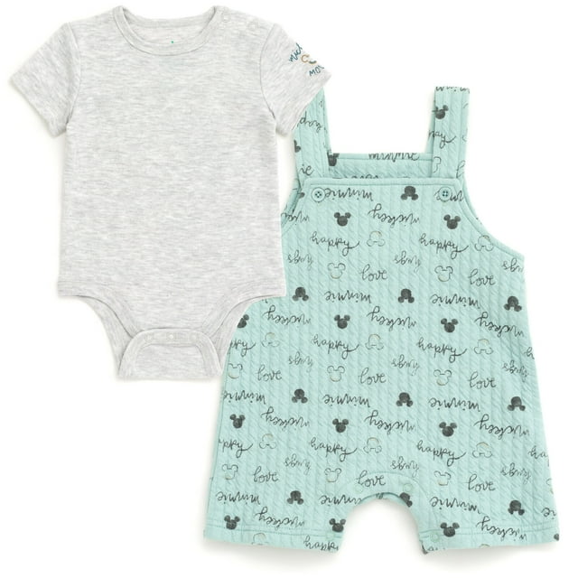 Disney Mickey Mouse Minnie Mouse Bodysuit and Short Overalls Outfit Set ...