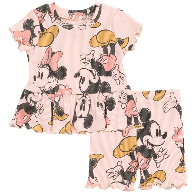 Disney Mickey Mouse Minnie Mouse Peplum T-Shirt and Bike Shorts Outfit ...