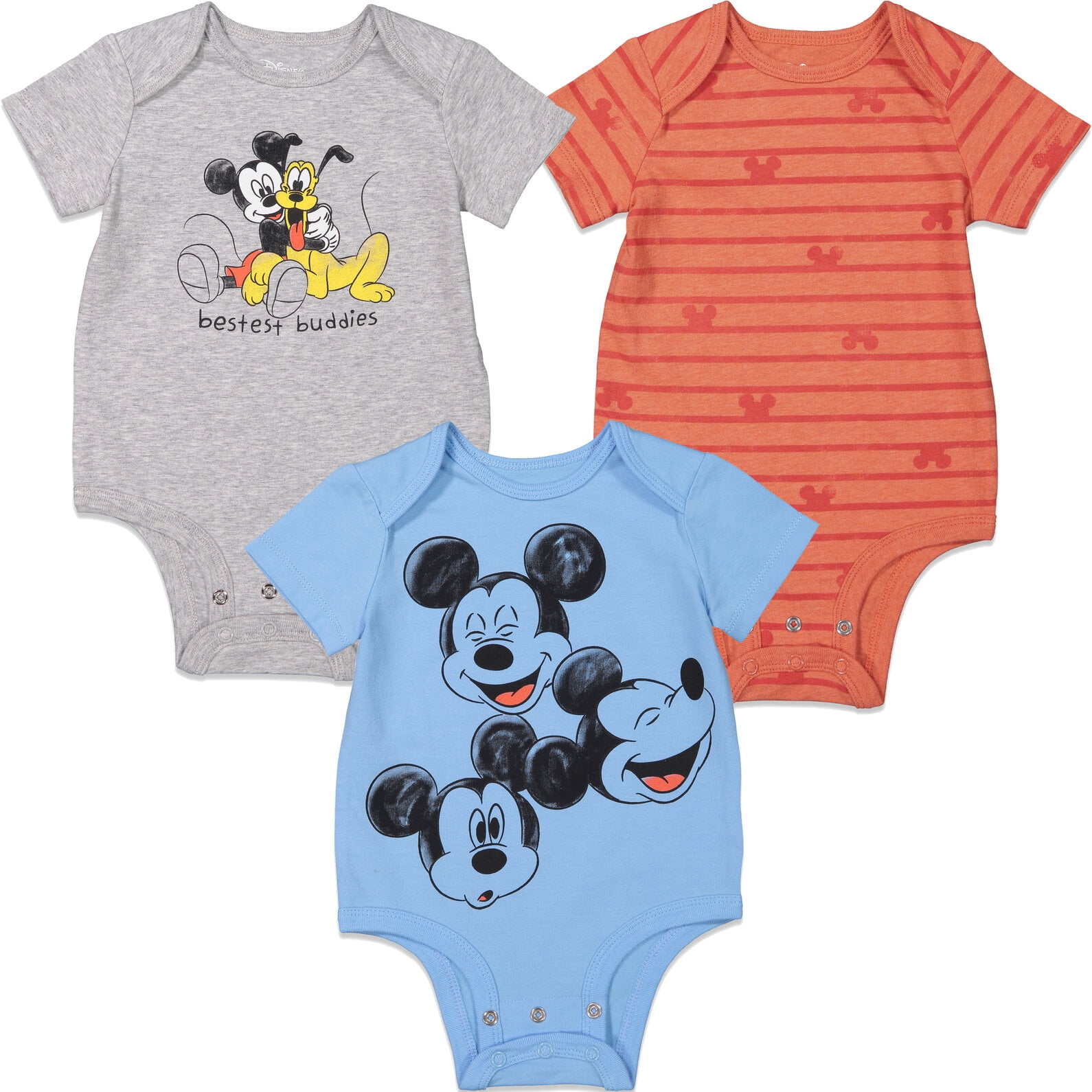 Disney Mickey Mouse Newborn Baby Boys 3 Pack Short Sleeve Bodysuits 0-3 ...
