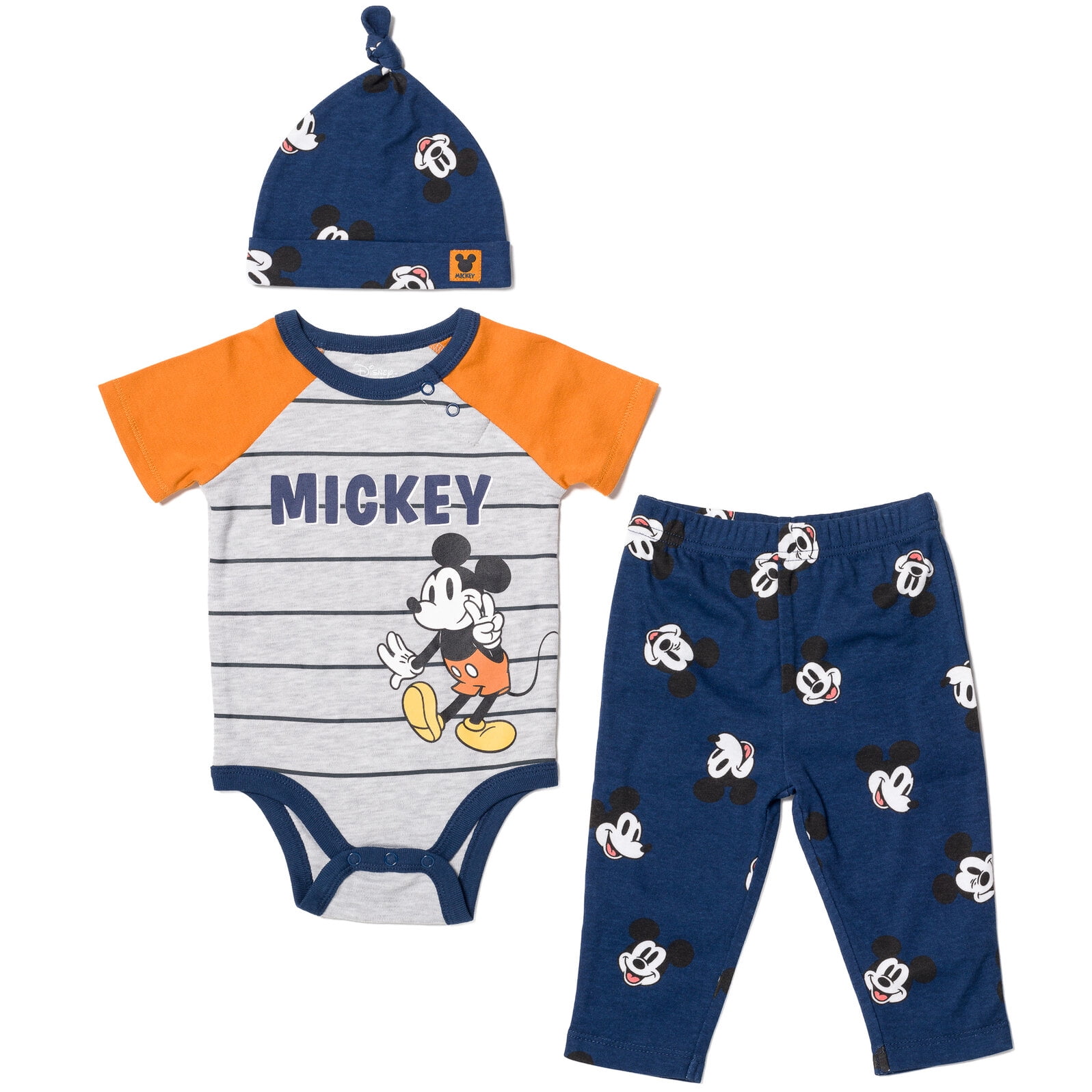 Disney Mickey Mouse Newborn Baby Boys Bodysuit Pants and Hat 3 Piece ...