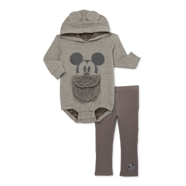 Disney Mickey Mouse Newborn Baby Boys Hooded Bodysuit and Pants, 2 ...