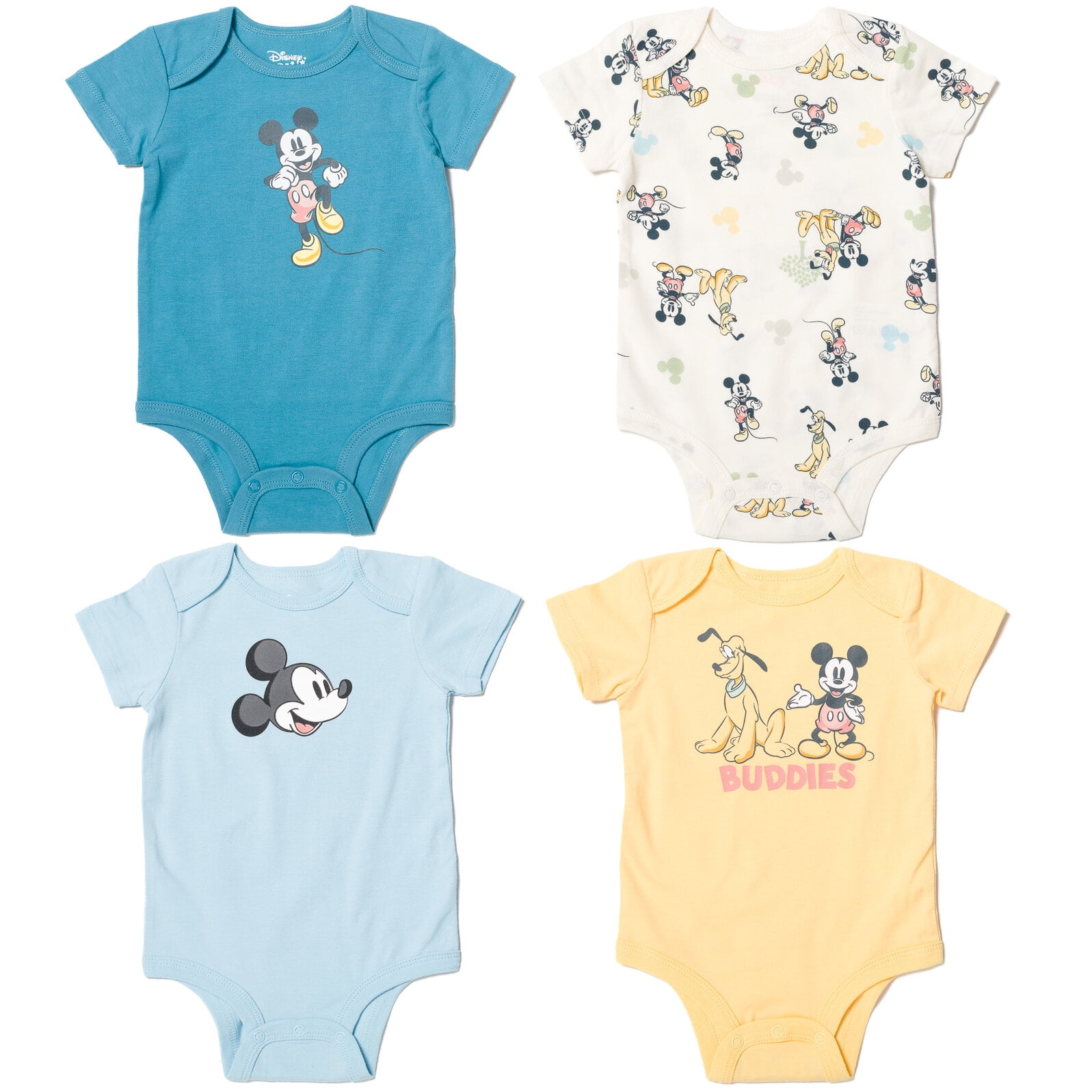 Disney Mickey Mouse Pluto Newborn Baby Boys 4 Pack Cuddly Ring Snap ...