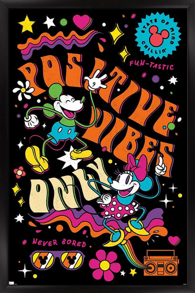 Disney Mickey Mouse - Positive Vibes Wall Poster, 22.375" x 34", Framed ...