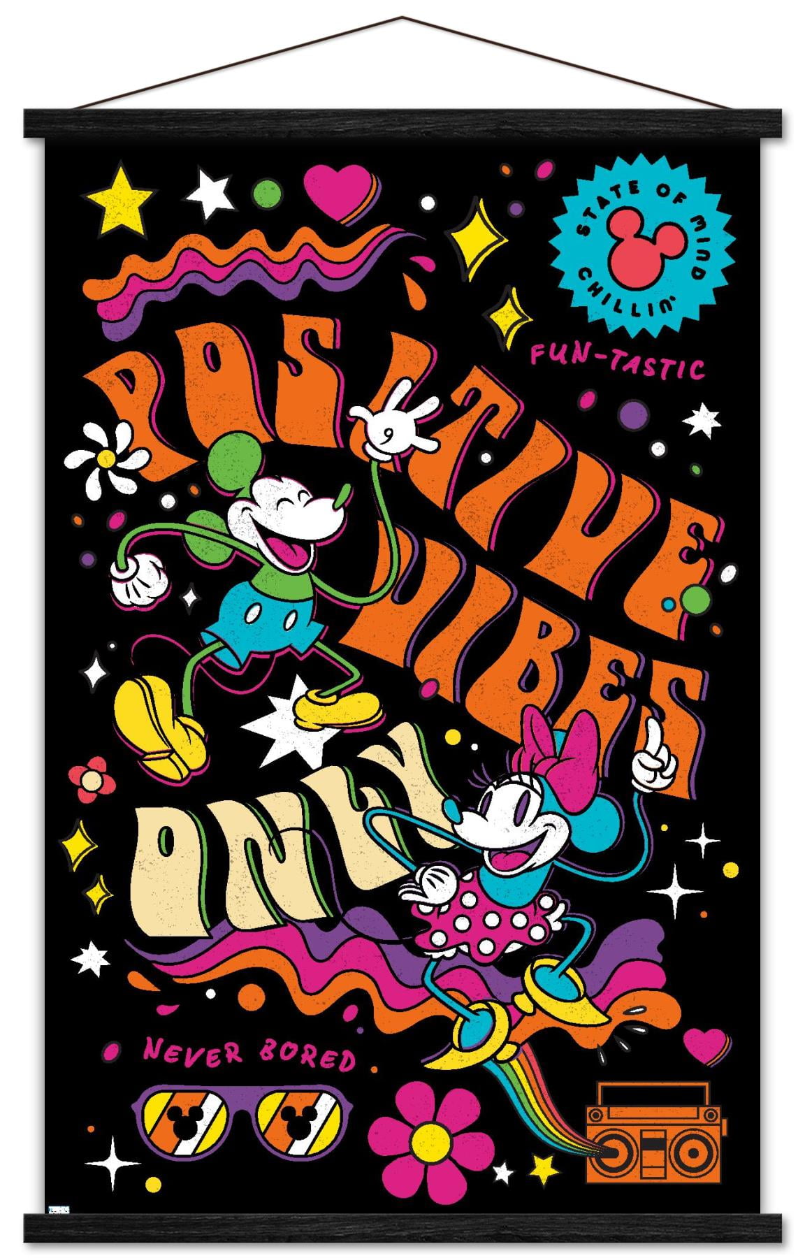 Disney Mickey Mouse - Positive Vibes Wall Poster with Wooden Magnetic ...