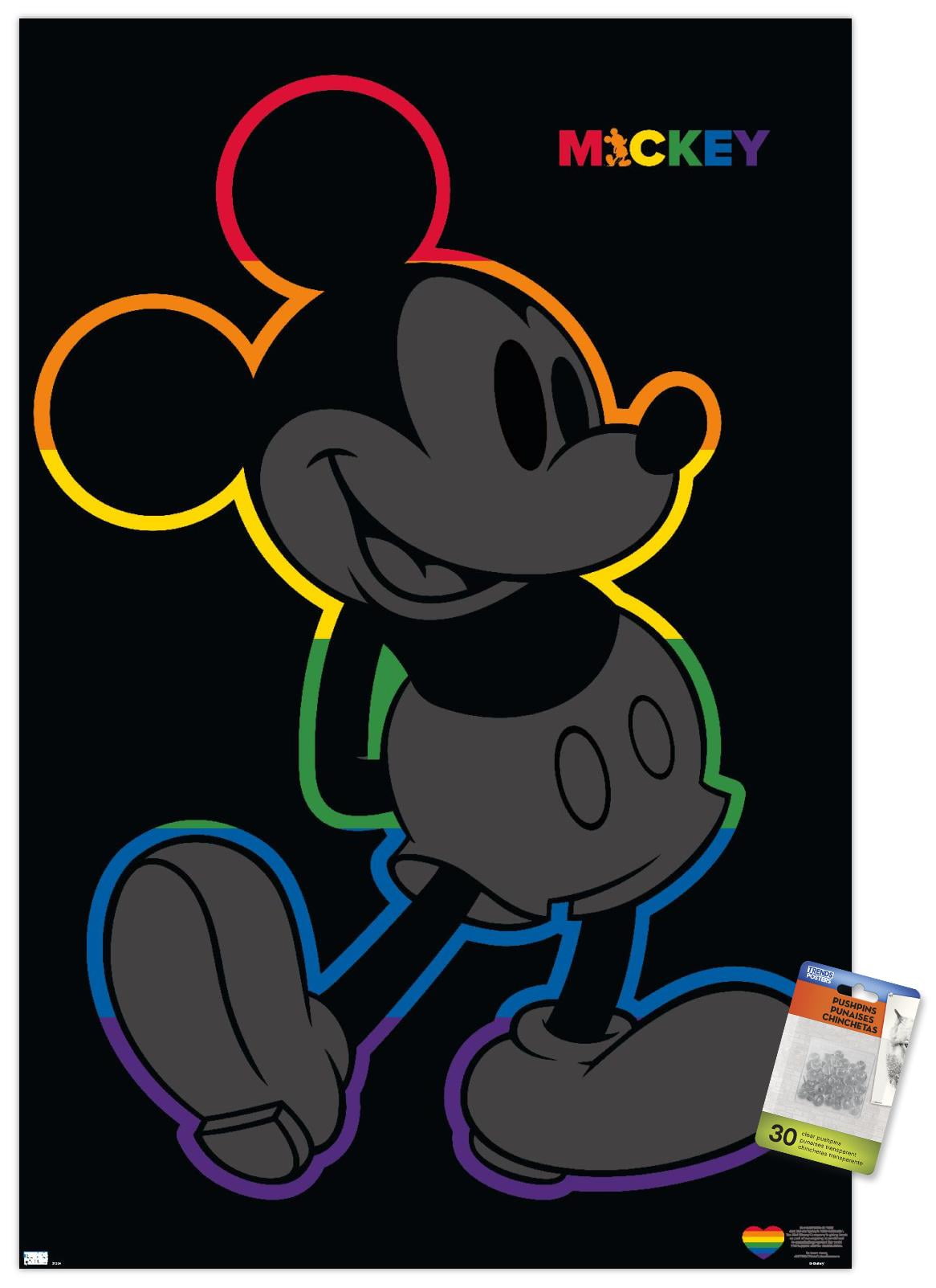Disney Mickey Mouse - Rainbow Outline Wall Poster with Pushpins, 22.375 ...