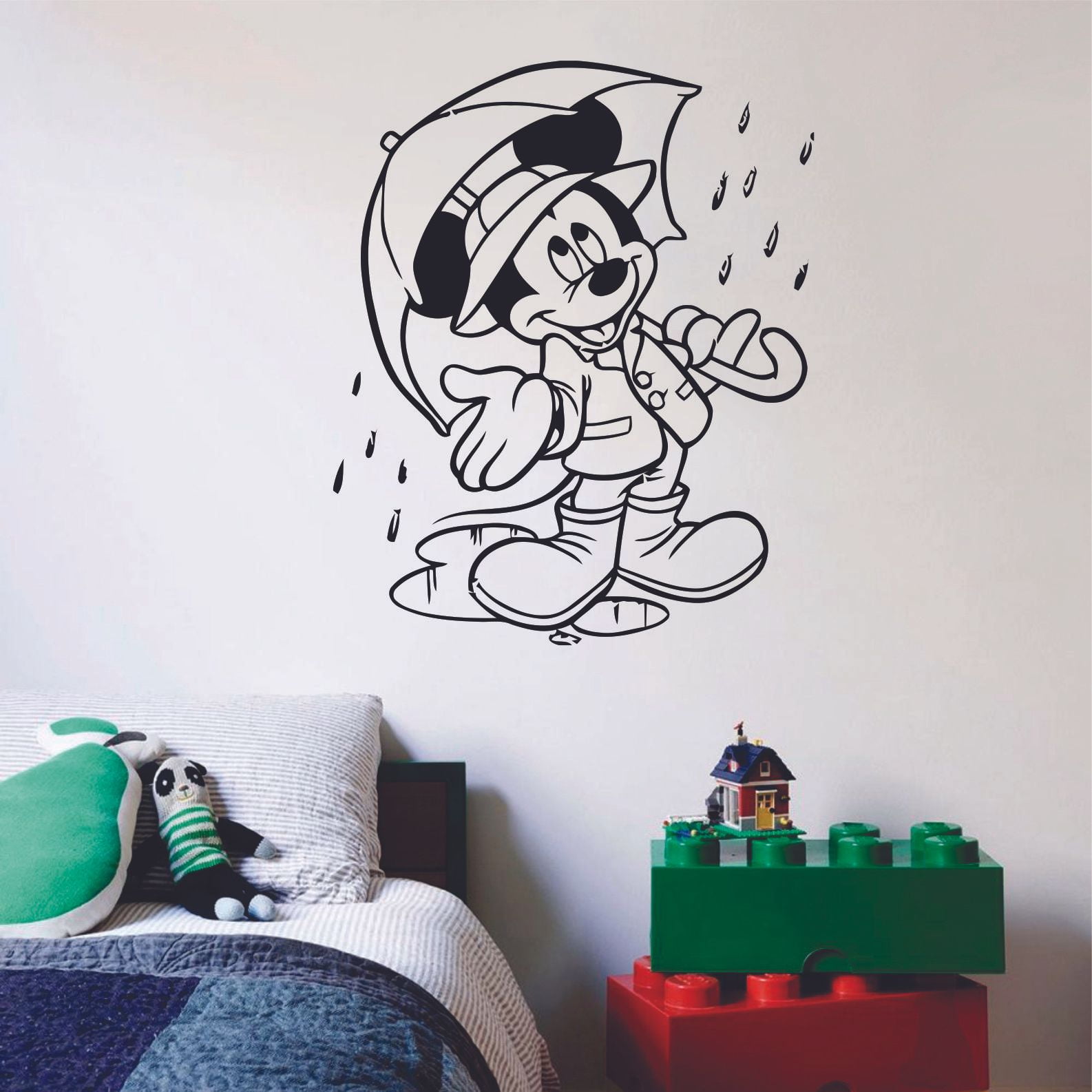 Disney Mickey Mouse Raining Rain Umbrella Cartoon Wall Sticker Art ...