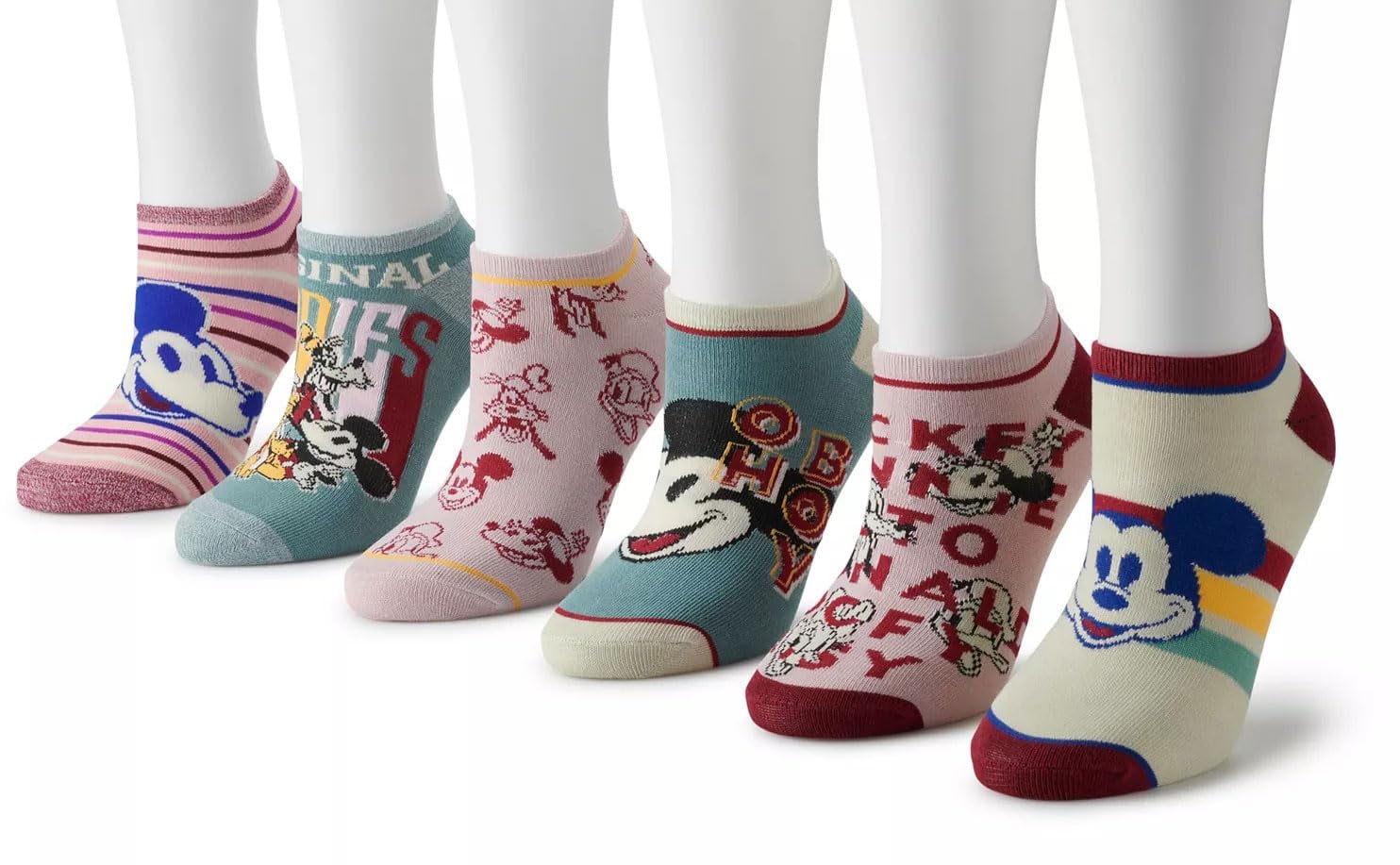 Disney Mickey Mouse Retro Women's Ankle Socks, Pink, 6-Pack, 9-11 ...