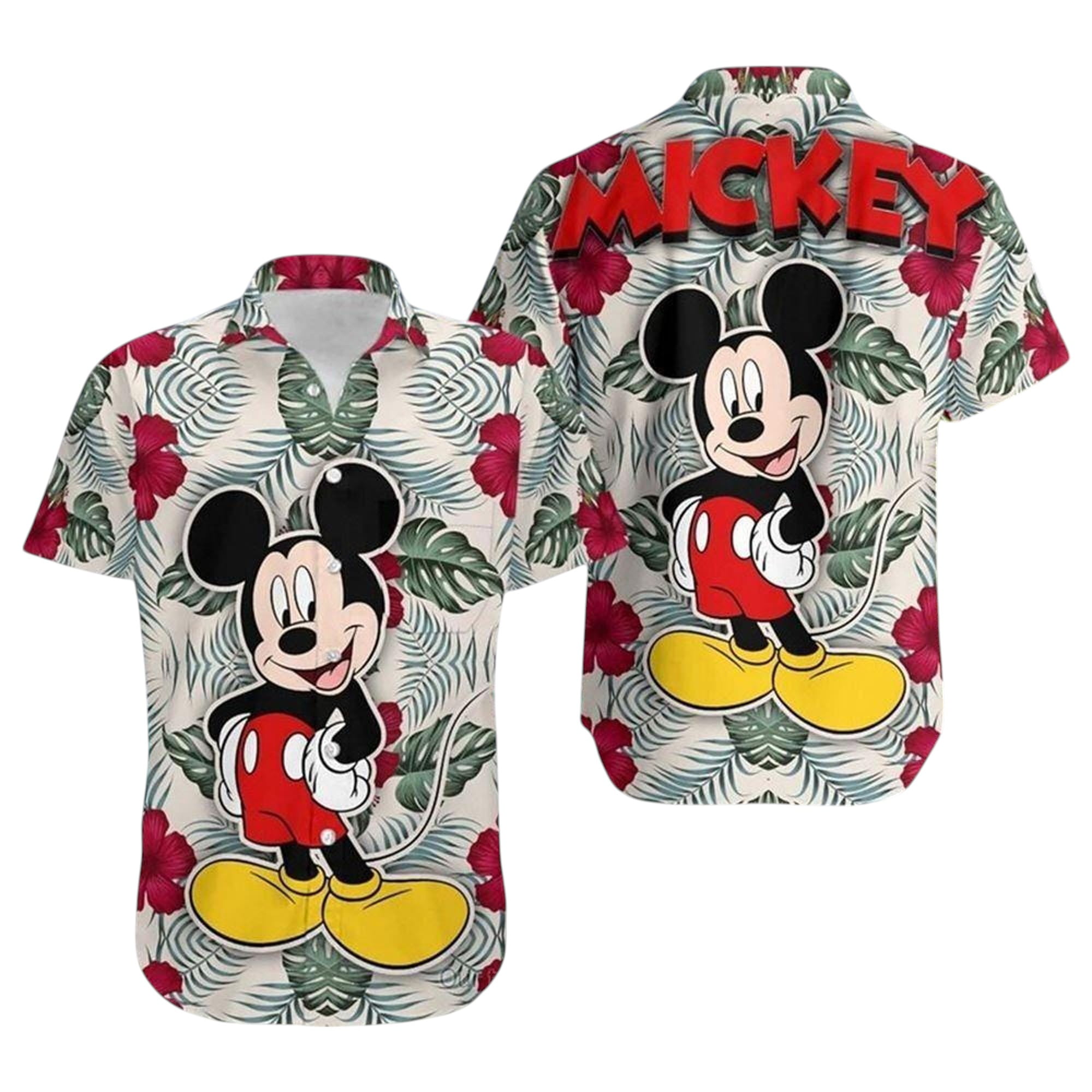 Disney Mickey Mouse Shirt Red Flower Disney Hawaiian Shirt Summer Vacation Gift For Disneyland ...