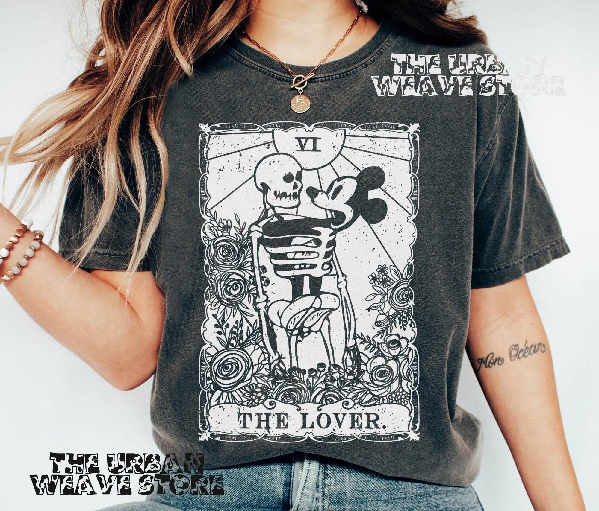 Disney Mickey Mouse Skeleton Shirt The Lovers Tarot Card T-shirt Silly ...