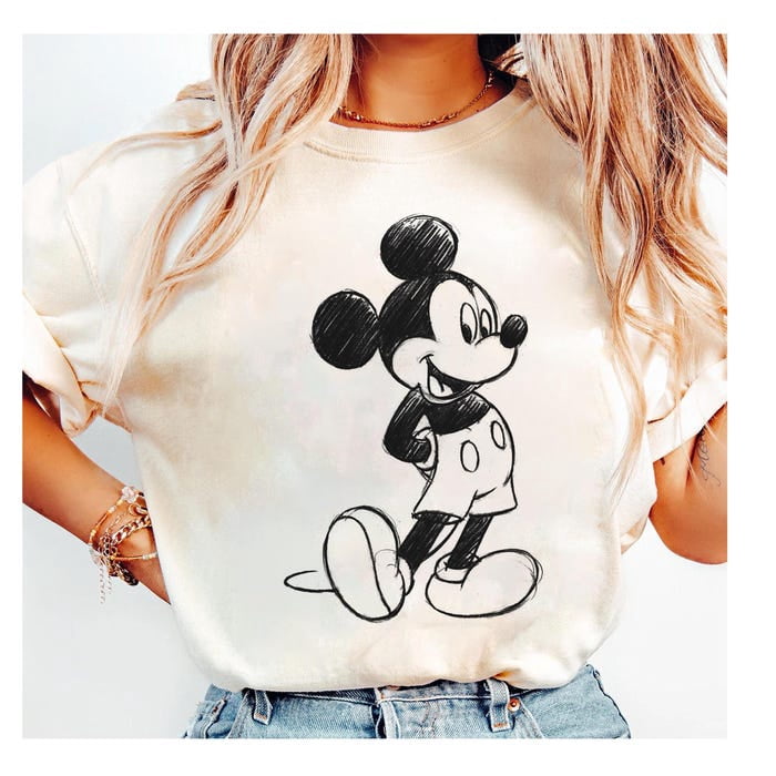 Disney Mickey Mouse Sketch Portrait Classic Pose Shirt, Mickey and ...