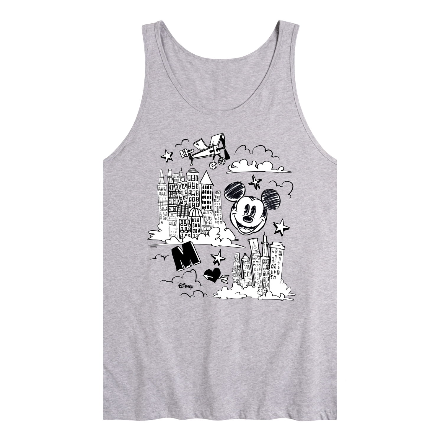 Disney - Mickey Mouse - Skyscraper, Airplanes, & Clouds Sketch - Men's ...