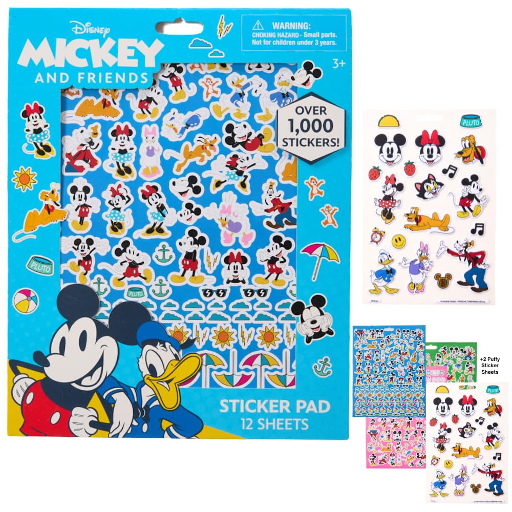 Disney Mickey Mouse Stickers for Kids, 12 Sheet Mickey Mouse Sticker ...