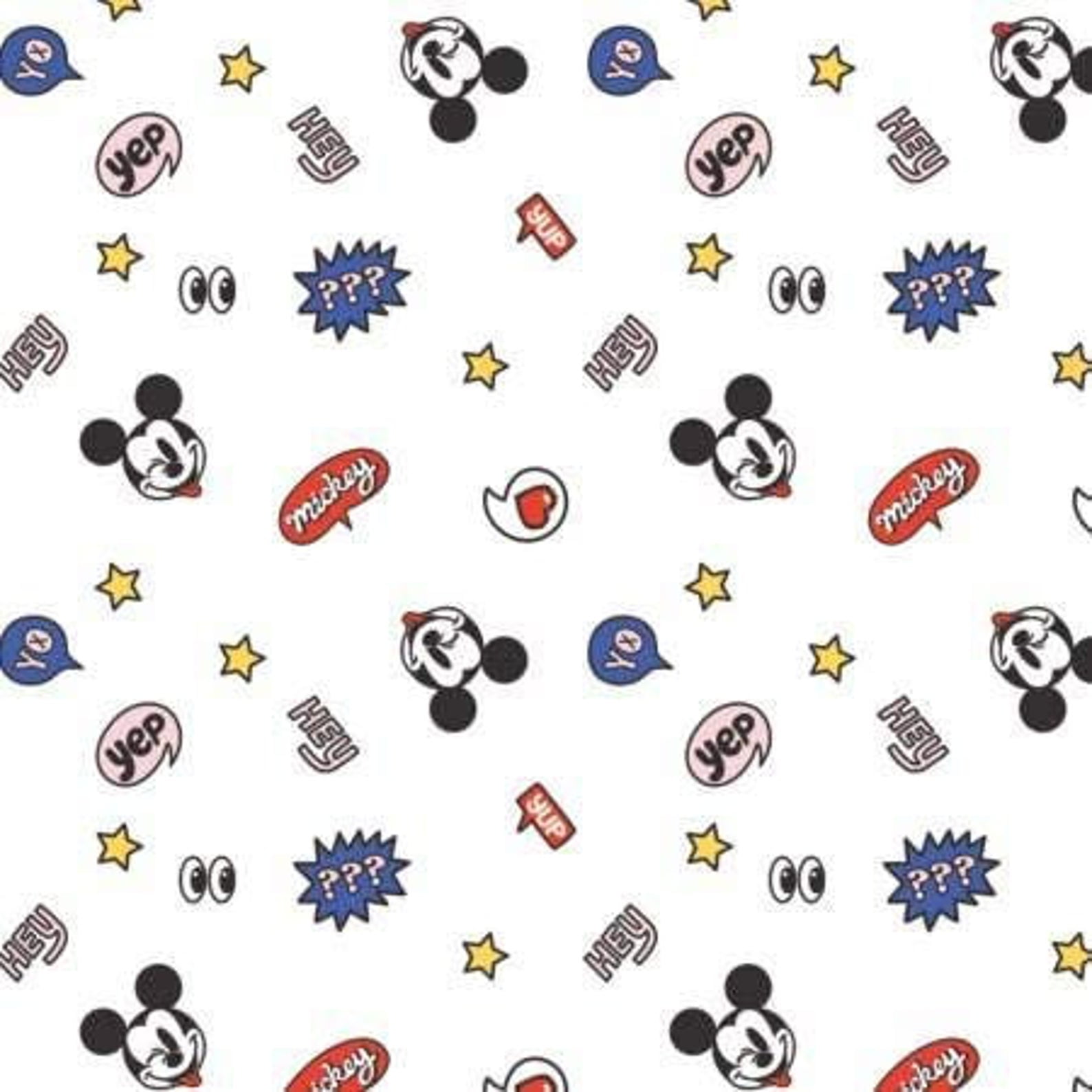 Disney Mickey Mouse Tiny Interactions White 100% Cotton Fabric Sold by ...