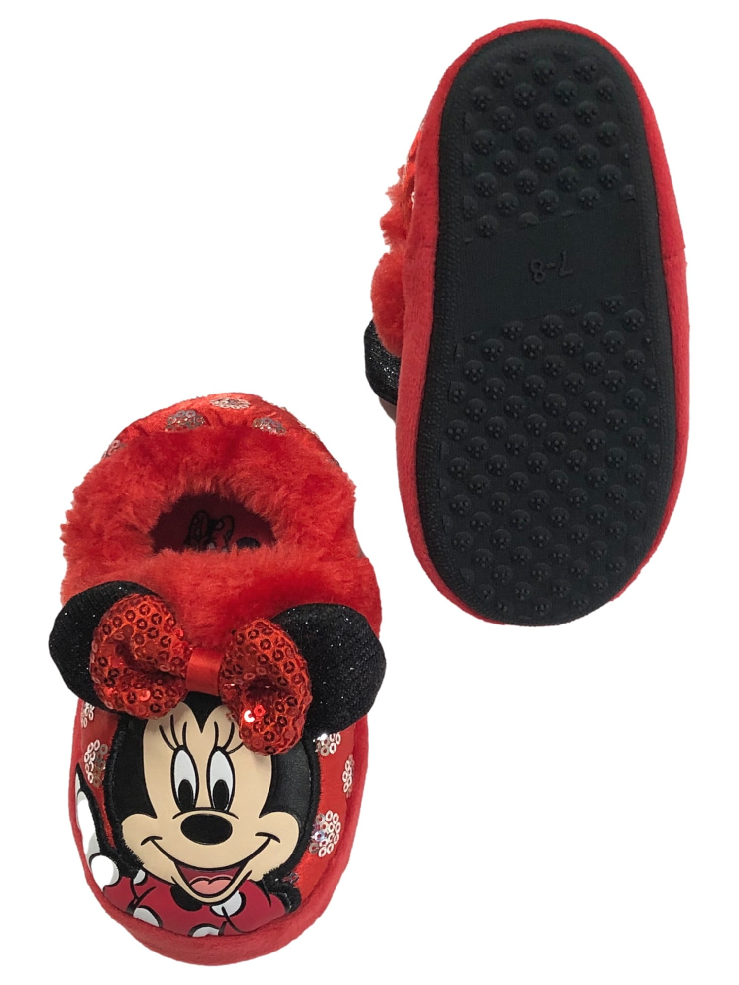 Disney Mickey Mouse Toddler Girls Red Sequin Minnie Mouse Slippers 11 ...